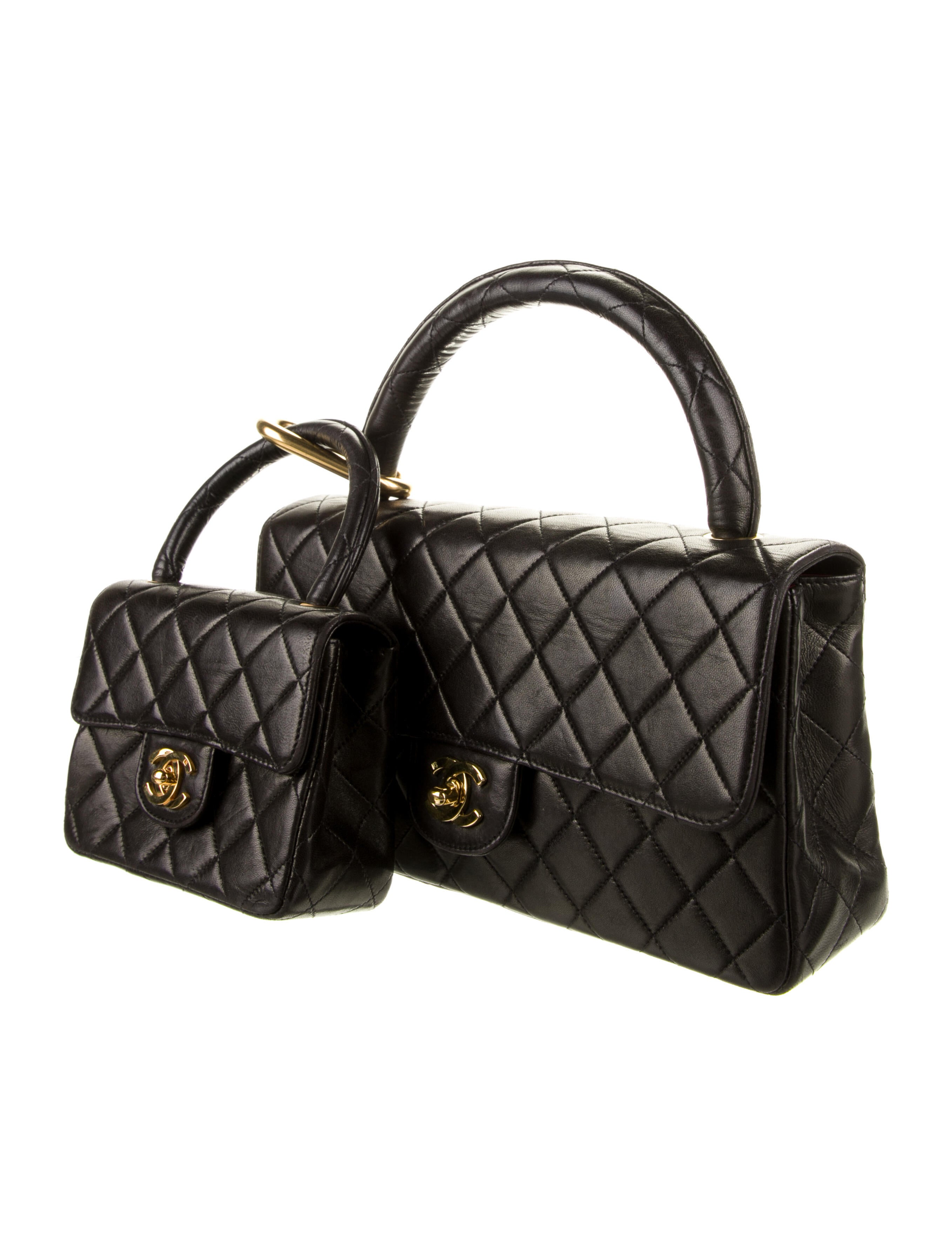 Chanel Vintage Classic Medium Kelly Set - Black Handle Bags, Handbags ...