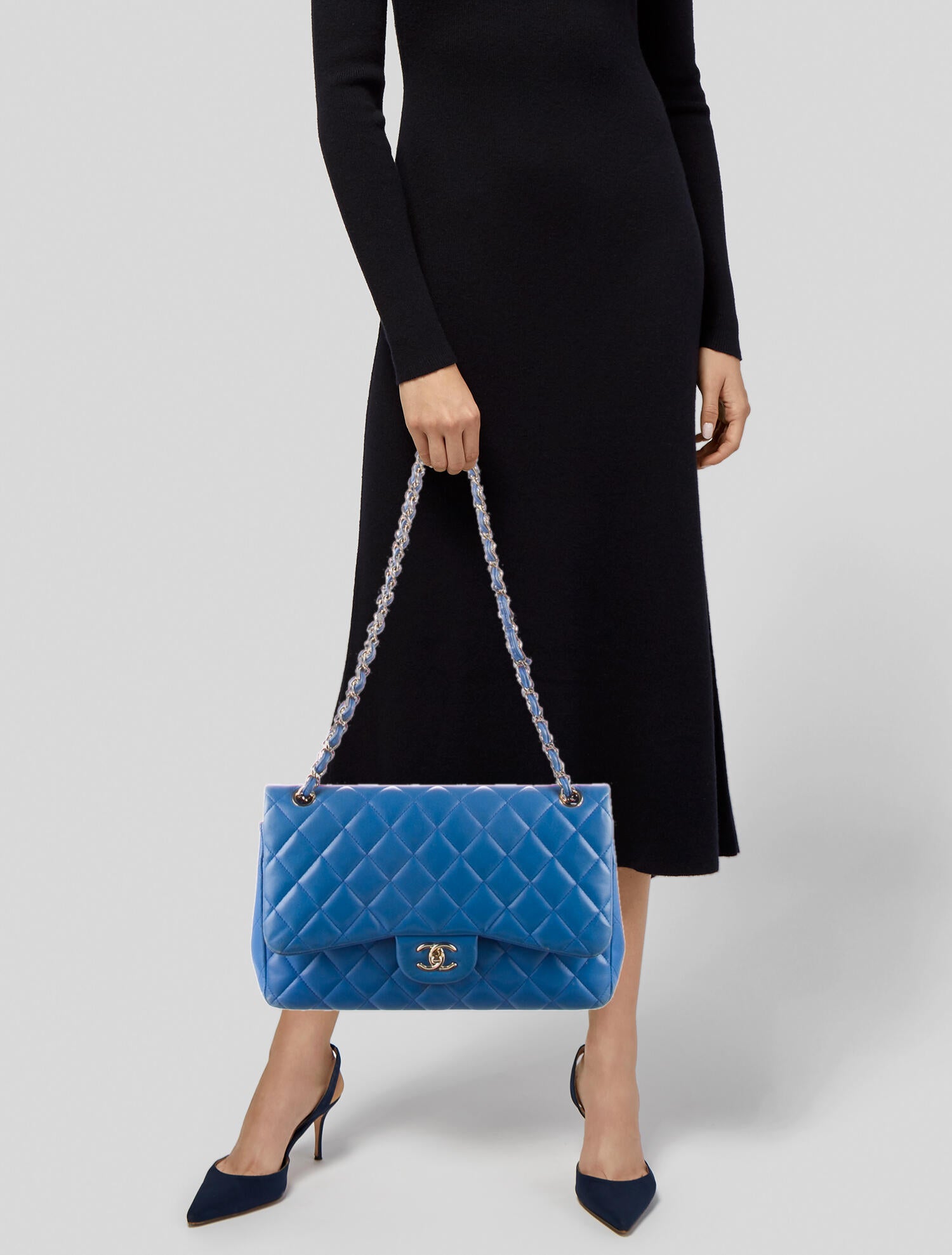 Chanel Classic Jumbo Tricolor Double Flap Bag - Blue Shoulder Bags ...