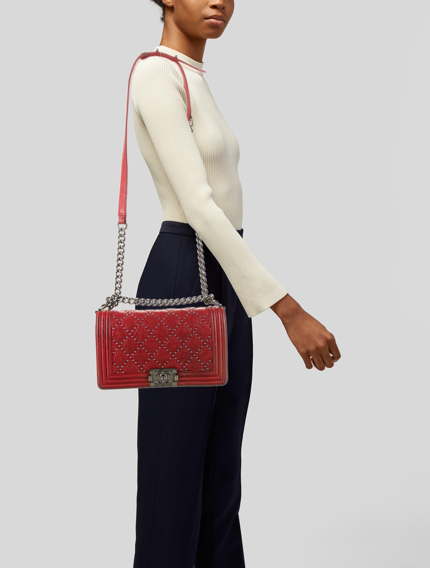 Chanel Studded Medium Plus Boy Bag - Red Shoulder Bags, Handbags ...