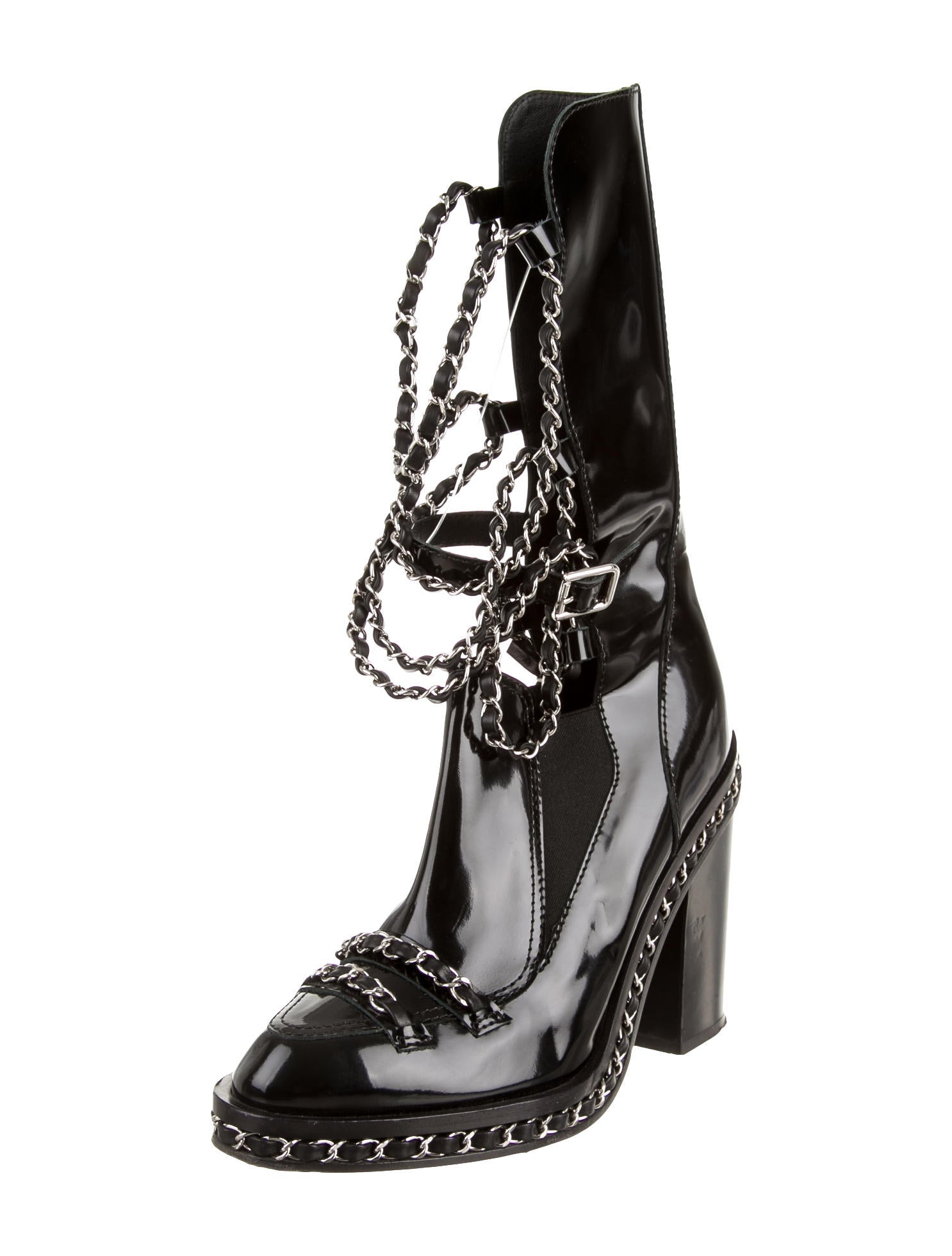 Chanel CC Chain Obsession Patent Boots - Black Boots, Shoes - CHA69251 ...
