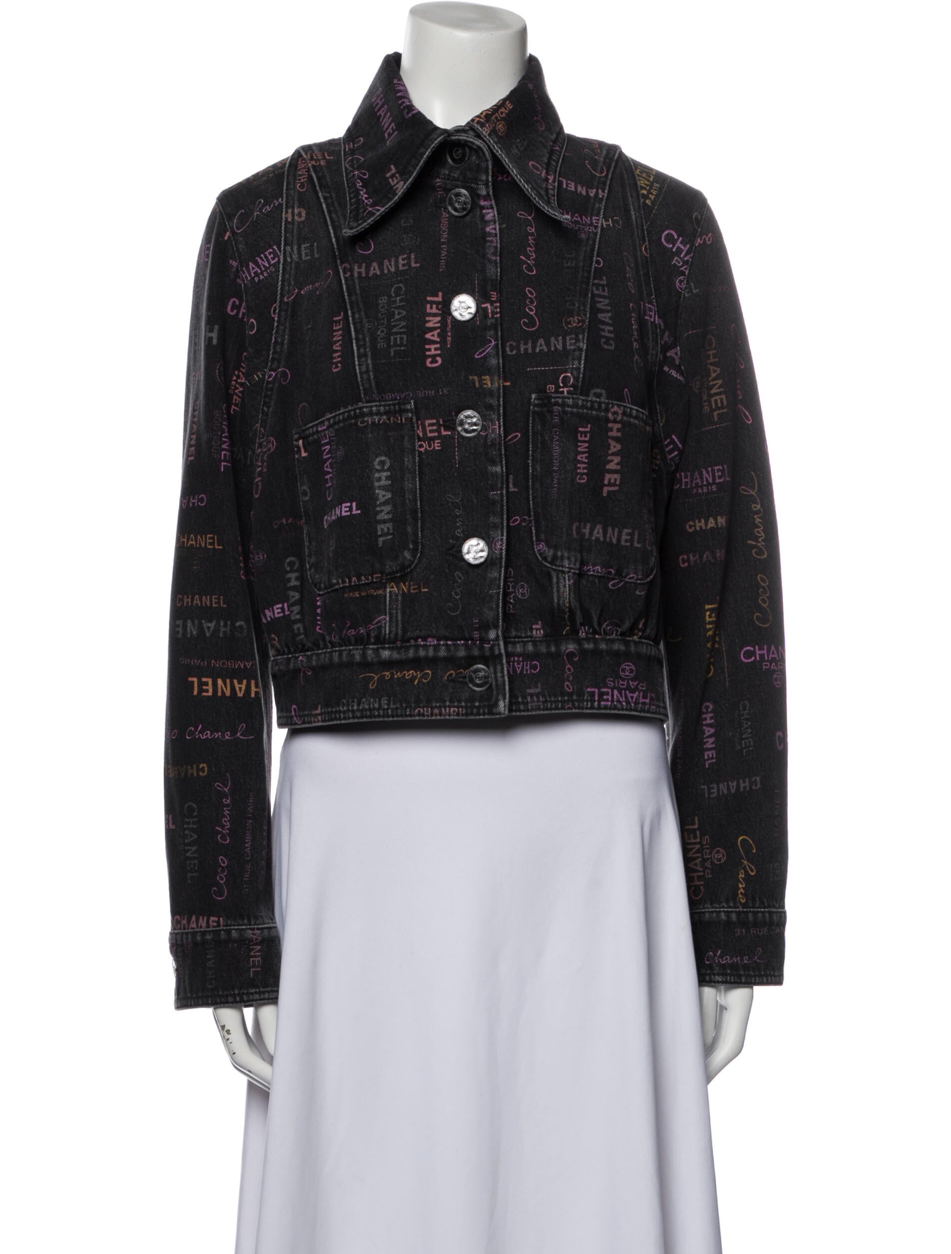 Chanel 2022 Tweed Pattern Denim Jacket w/ Tags - Black Jackets ...