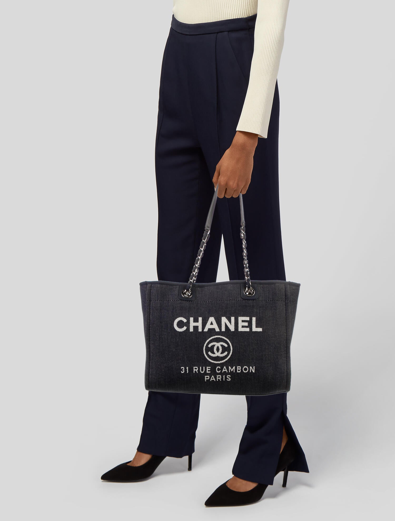 Chanel Large Deauville Shopping Tote w/ Tags - Grey Totes, Handbags ...