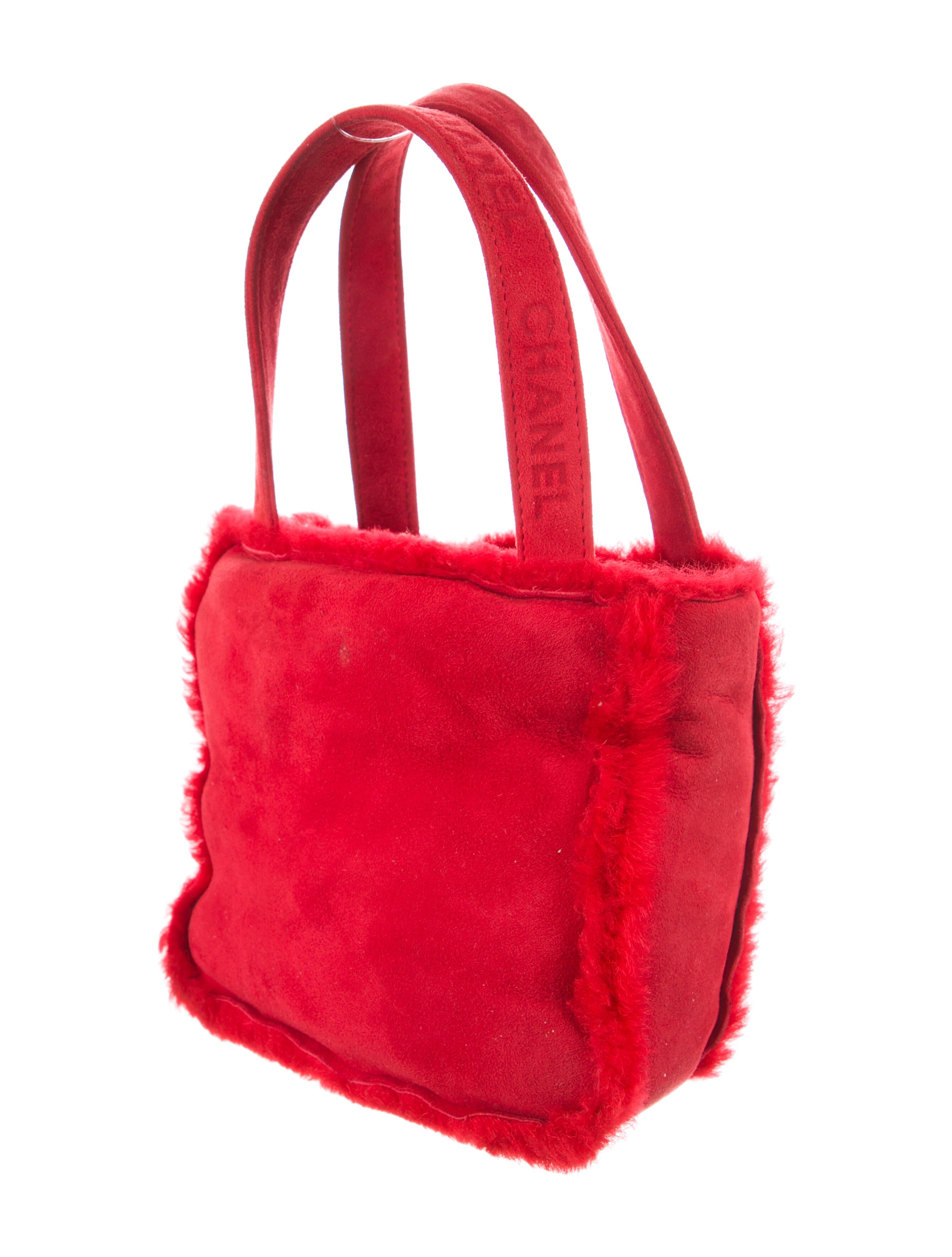 Chanel Vintage Shearling-Trim Suede Logo Tote - Red Totes, Handbags ...