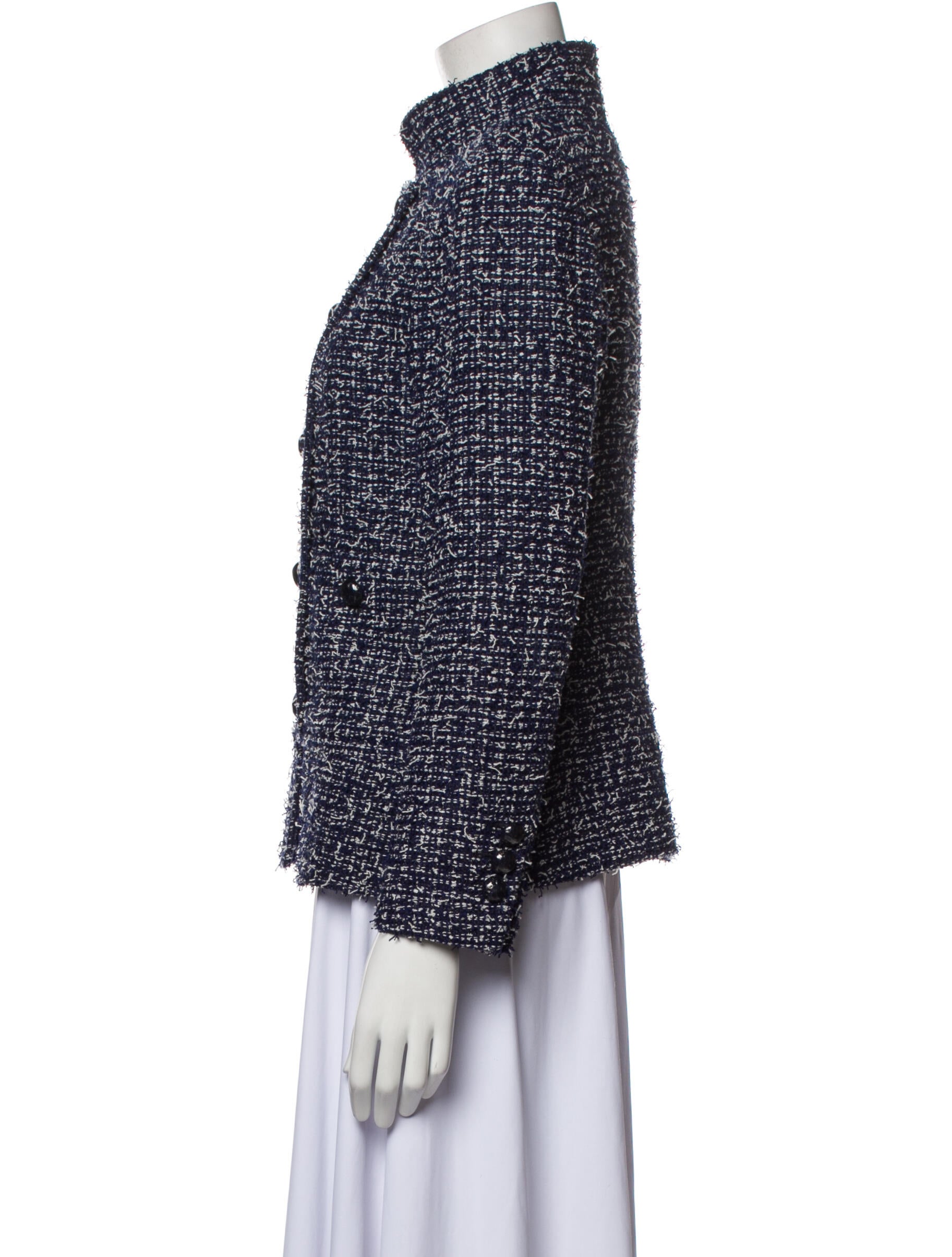 Chanel Tweed Double-Breasted Jacket - Blue Jackets, Clothing ...