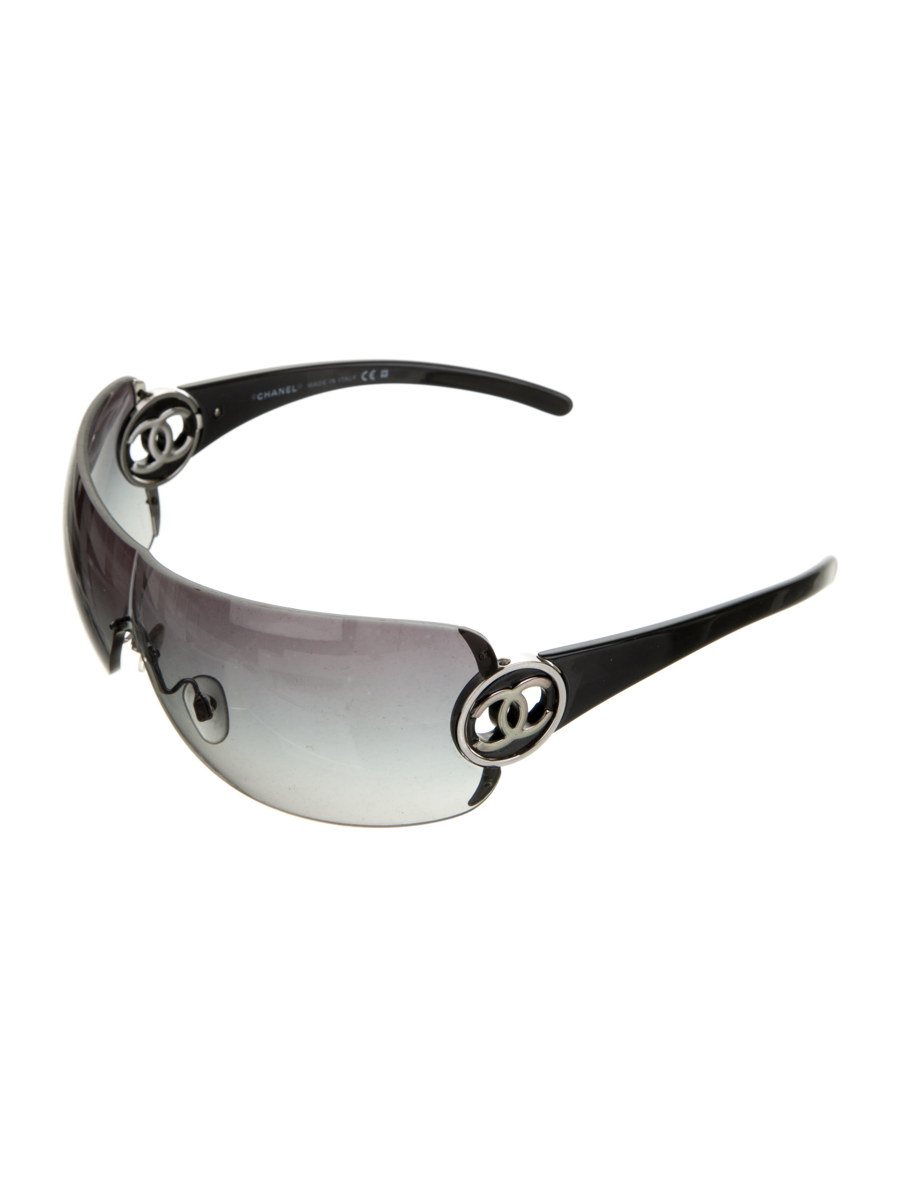 Chanel Interlocking CC Logo Shield Sunglasses - Black Sunglasses ...