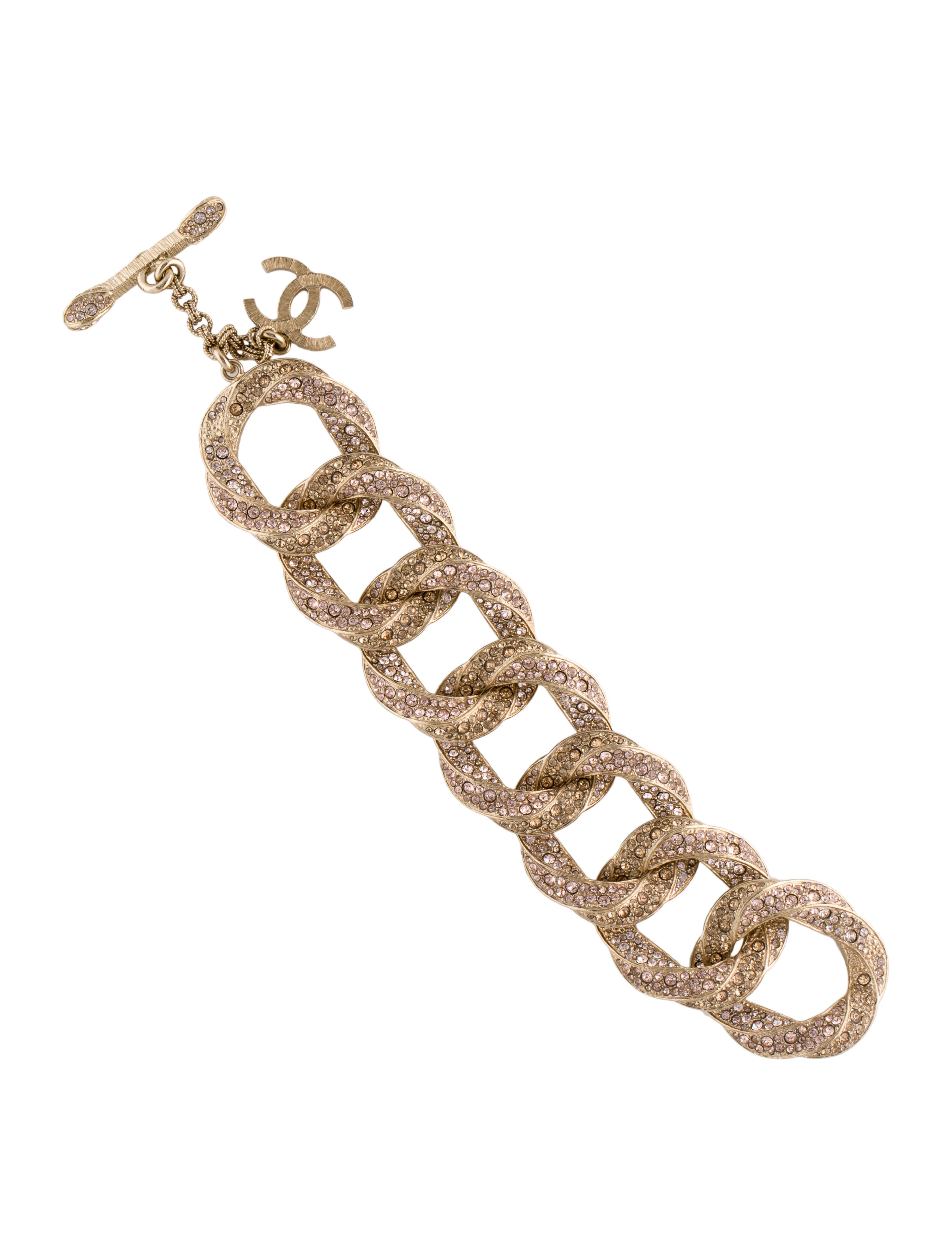 Chanel Strass Curb Chain CC Bracelet - Gold-Plated Link, Bracelets ...