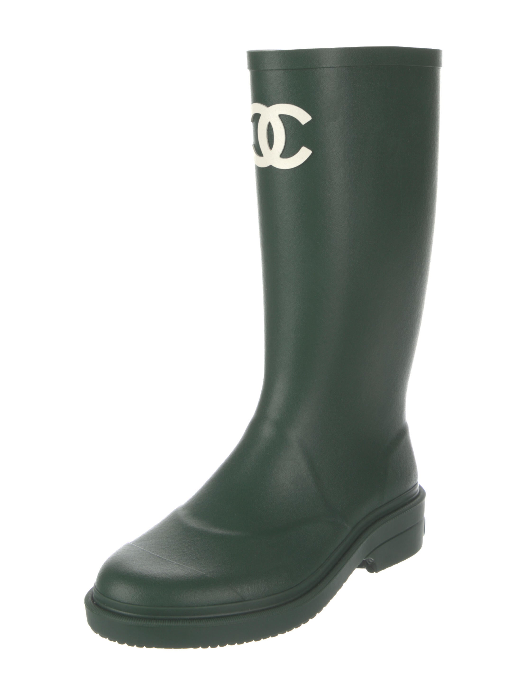 Chanel 2022 Interlocking CC Logo Rain Boots w/ Tags - Green Boots ...