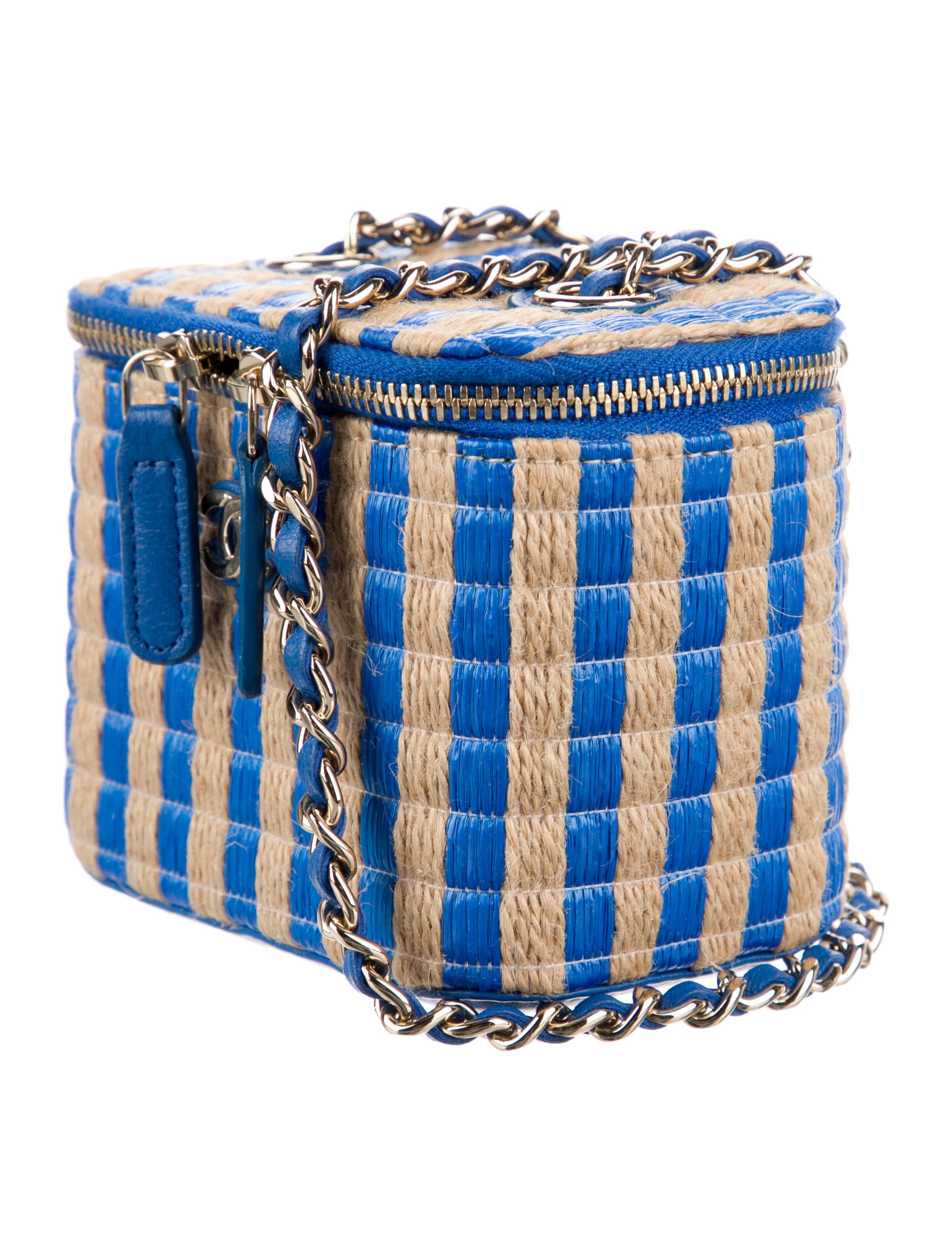 Chanel Raffia Mini Vanity Case w/ Chain - Blue Mini Bags, Handbags ...