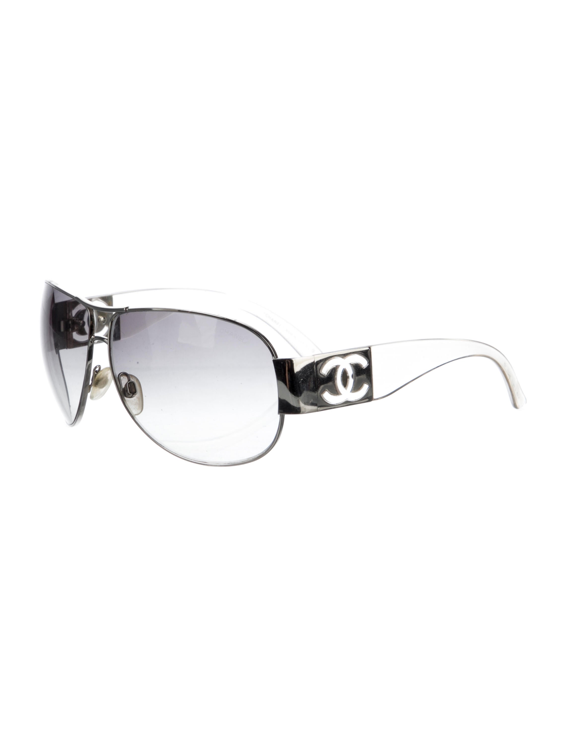 Chanel Interlocking CC Logo Aviator Sunglasses - Silver Sunglasses ...