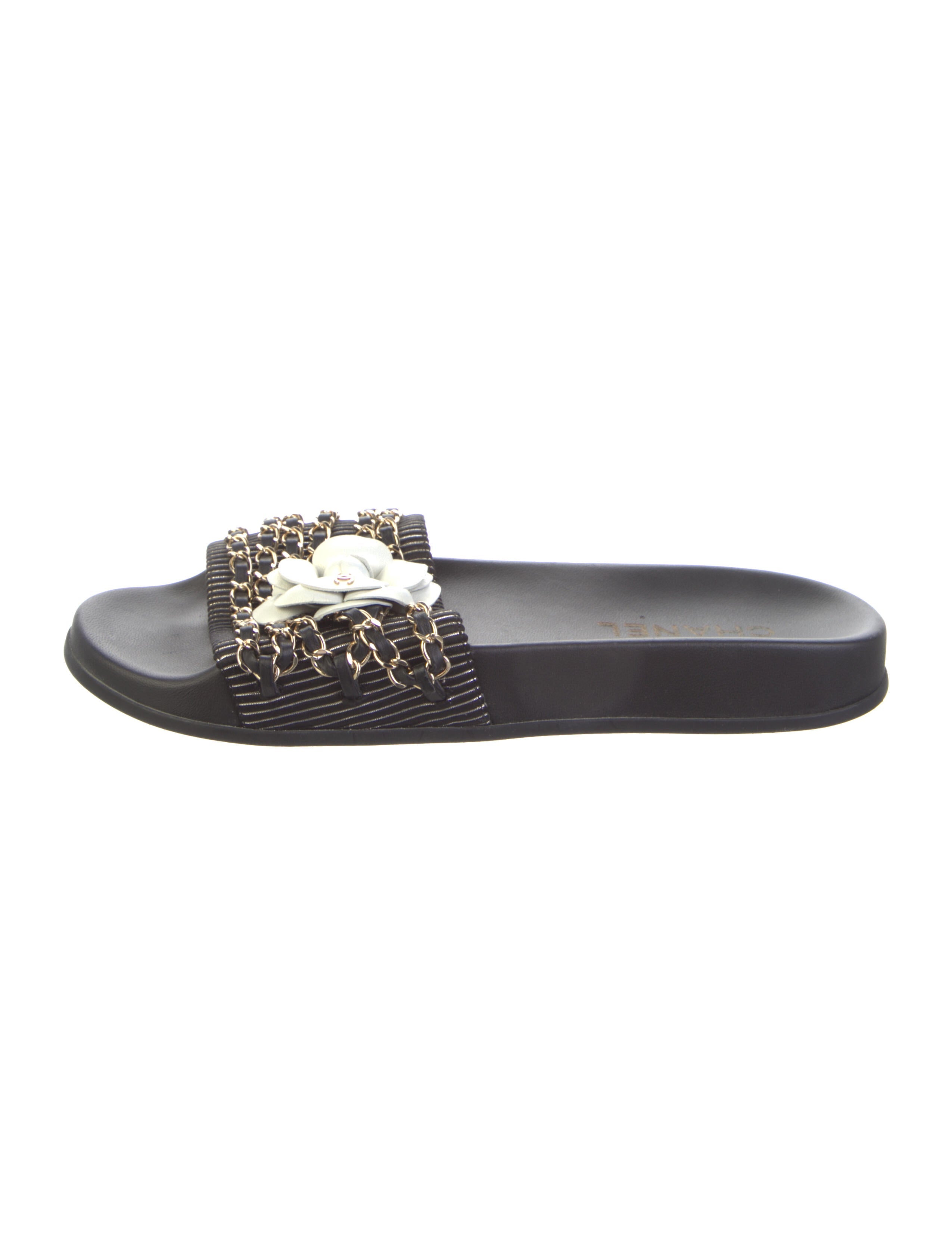 Chanel Interlocking CC Logo Leather Slides - Black Sandals, Shoes ...