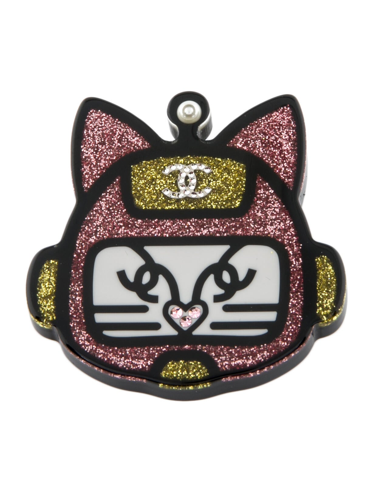 Chanel Resin. Strass, & Faux Pearl Cat Emoji Brooch - Silver-Tone Metal ...