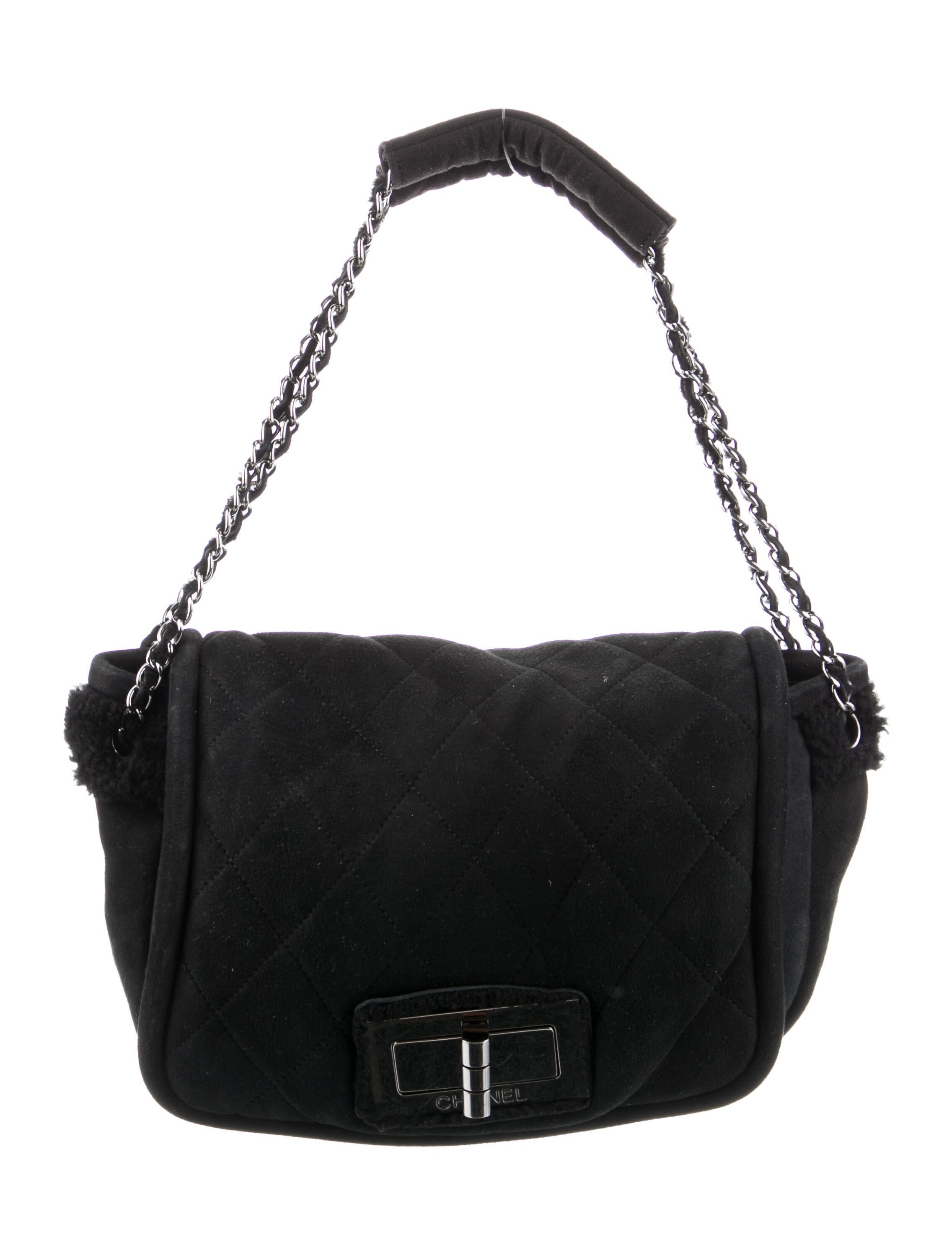 Chanel Suede Shearling Accordion Flap Bag - Black Shoulder Bags ...
