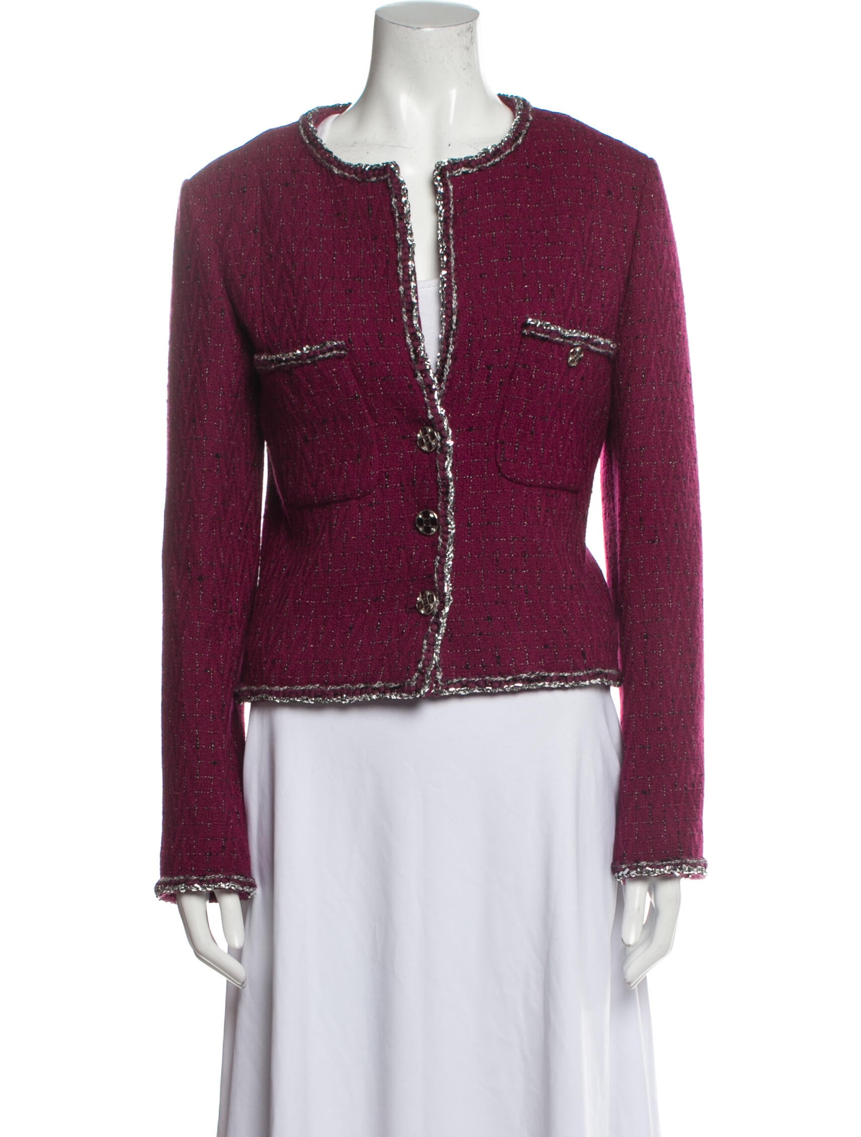 Chanel 2022 Tweed Pattern Evening Jacket w/ Tags - Burgundy Jackets ...