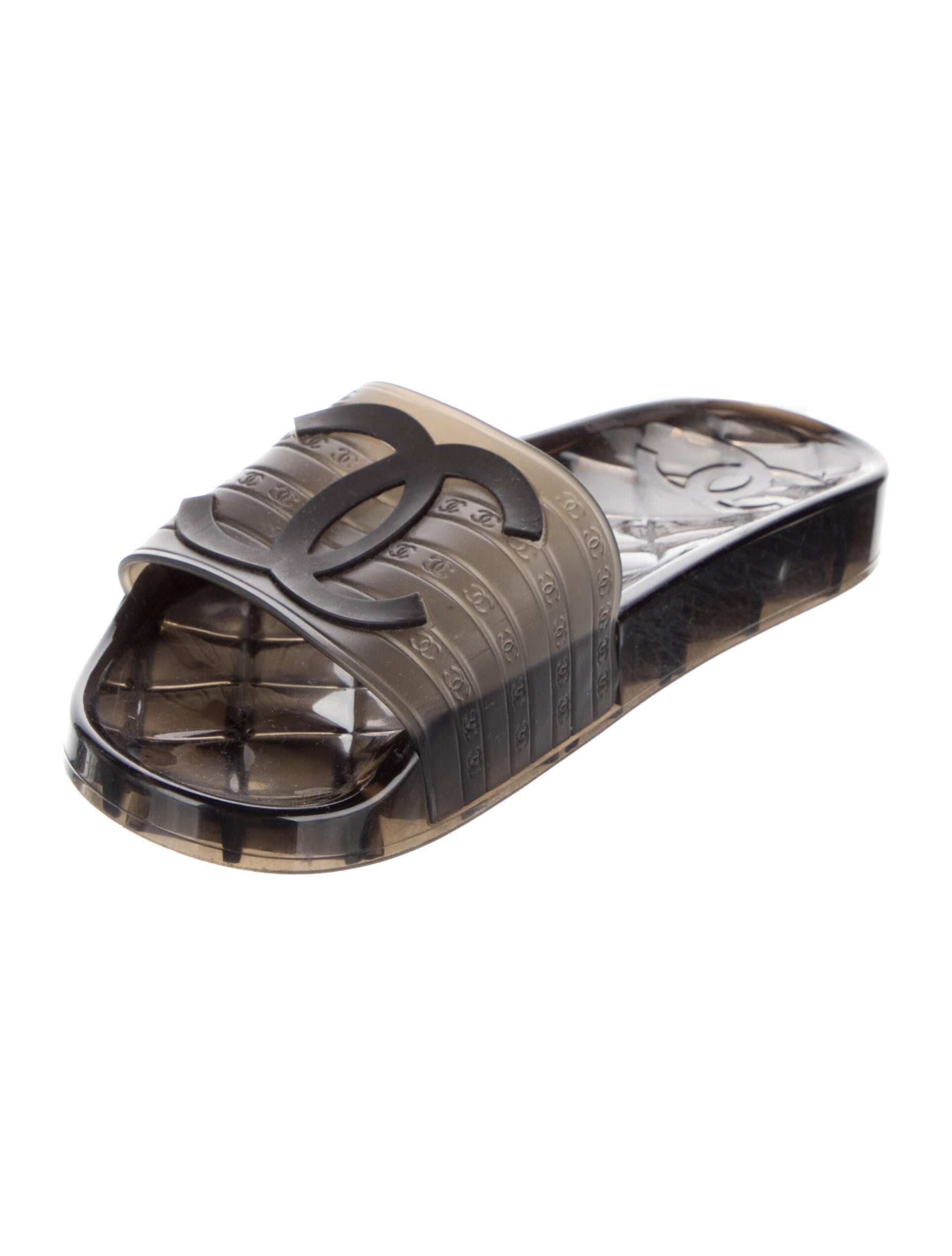 Chanel Interlocking CC Logo Rubber Slides - Black Sandals, Shoes ...