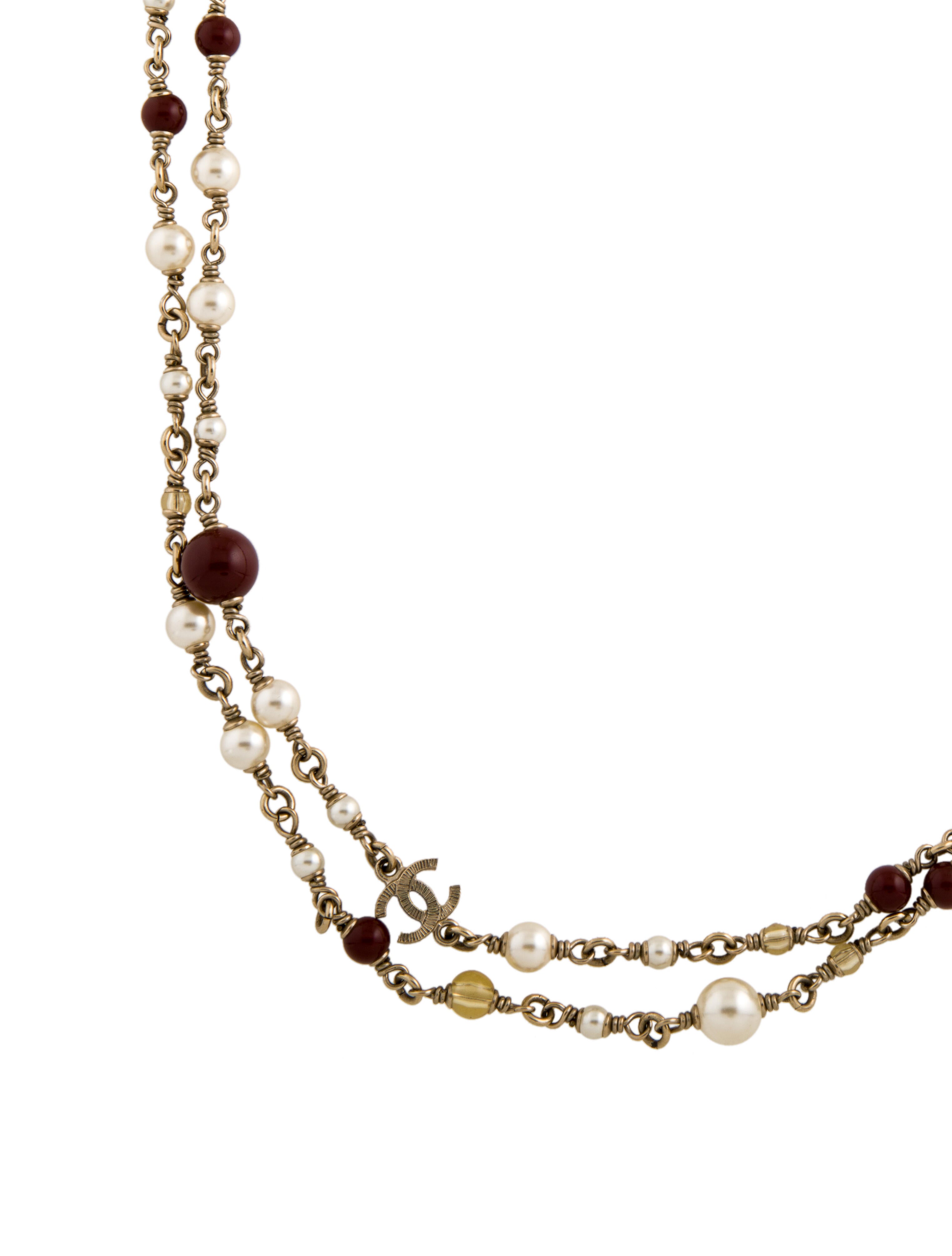 Chanel Faux Pearl Necklace - Silver, Silver-Tone Metal Bead Strand ...