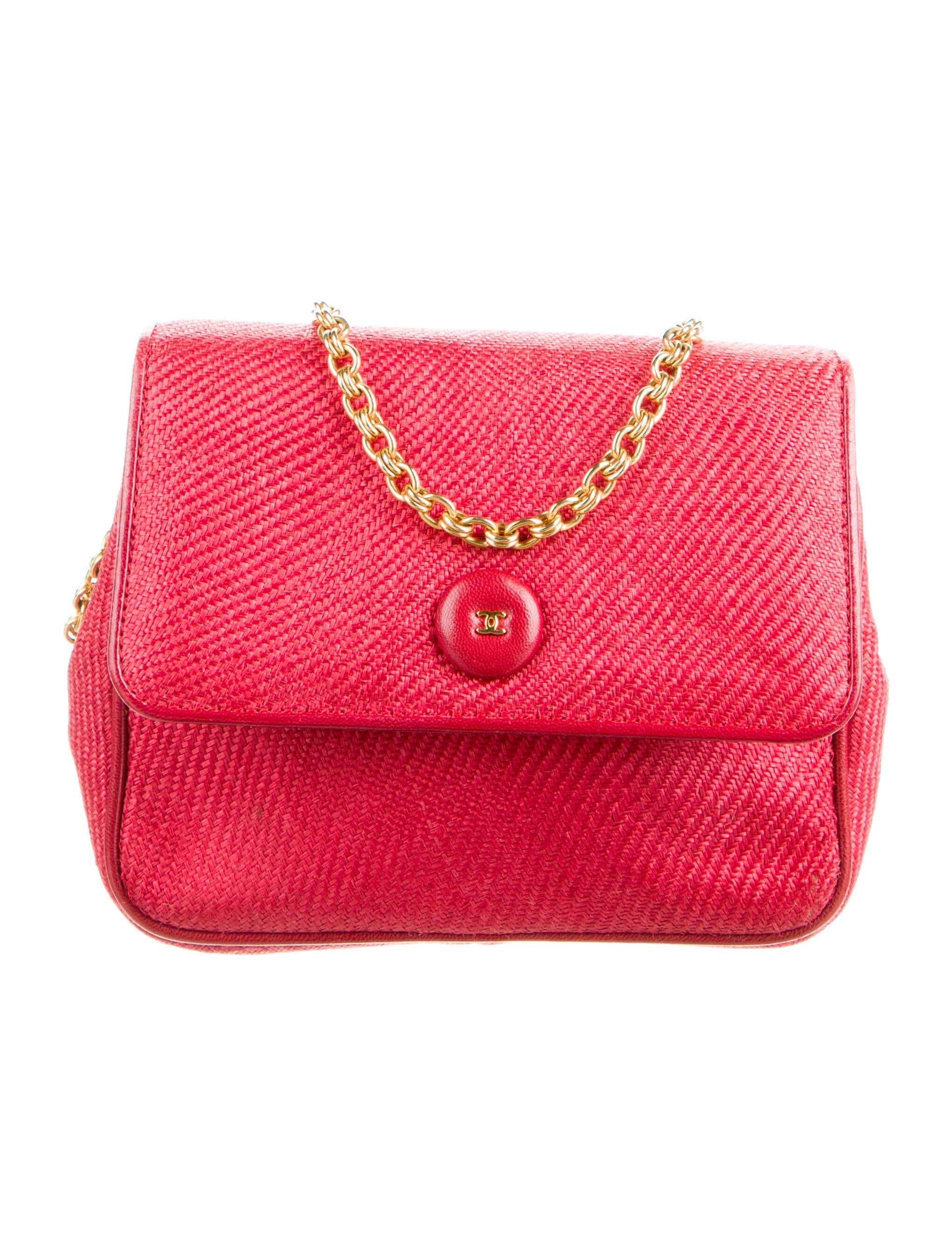 Chanel Vintage Raffia Mini Flap Bag - Red Shoulder Bags, Handbags ...