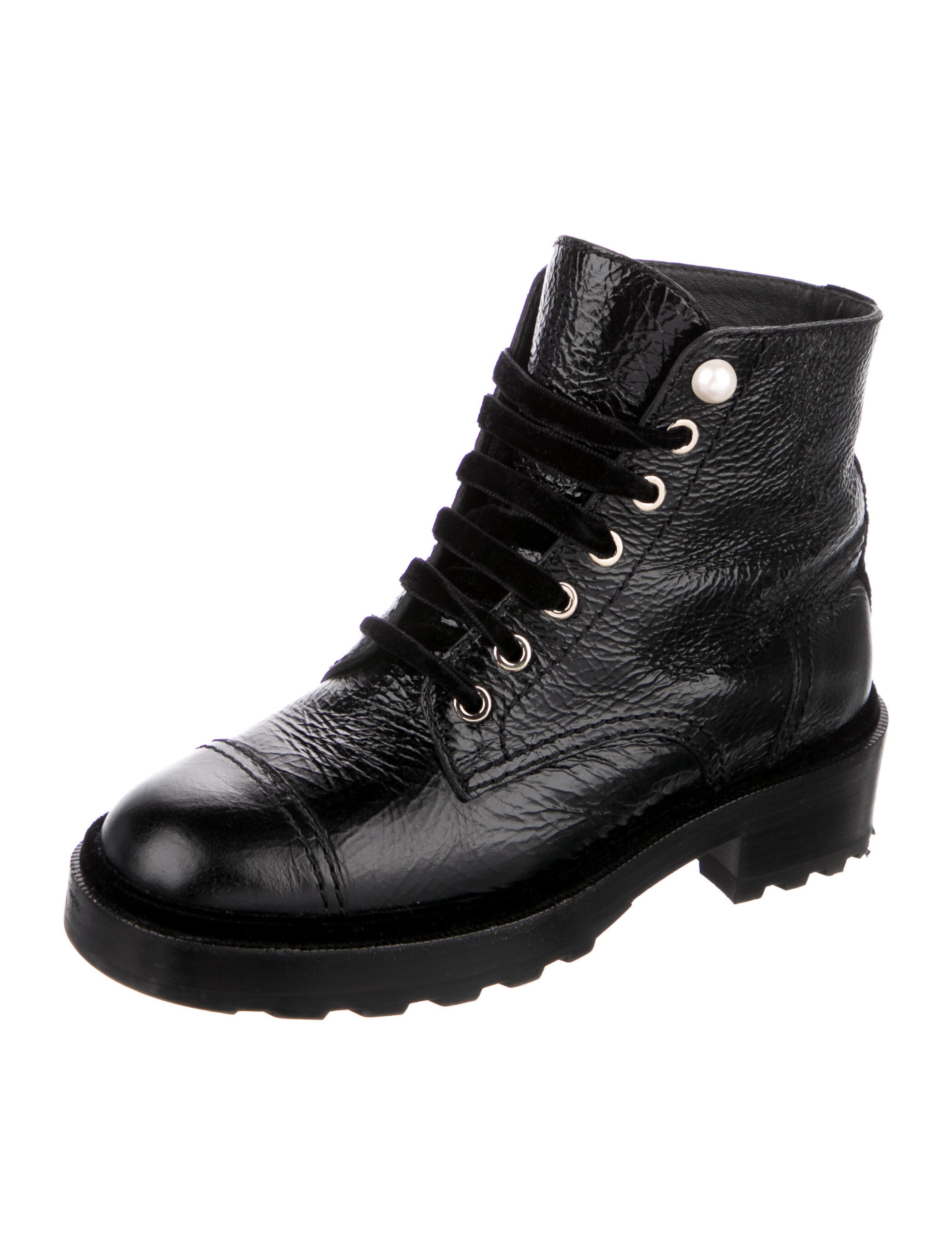 Chanel Interlocking CC Logo Leather Combat Boots - Black Boots, Shoes ...