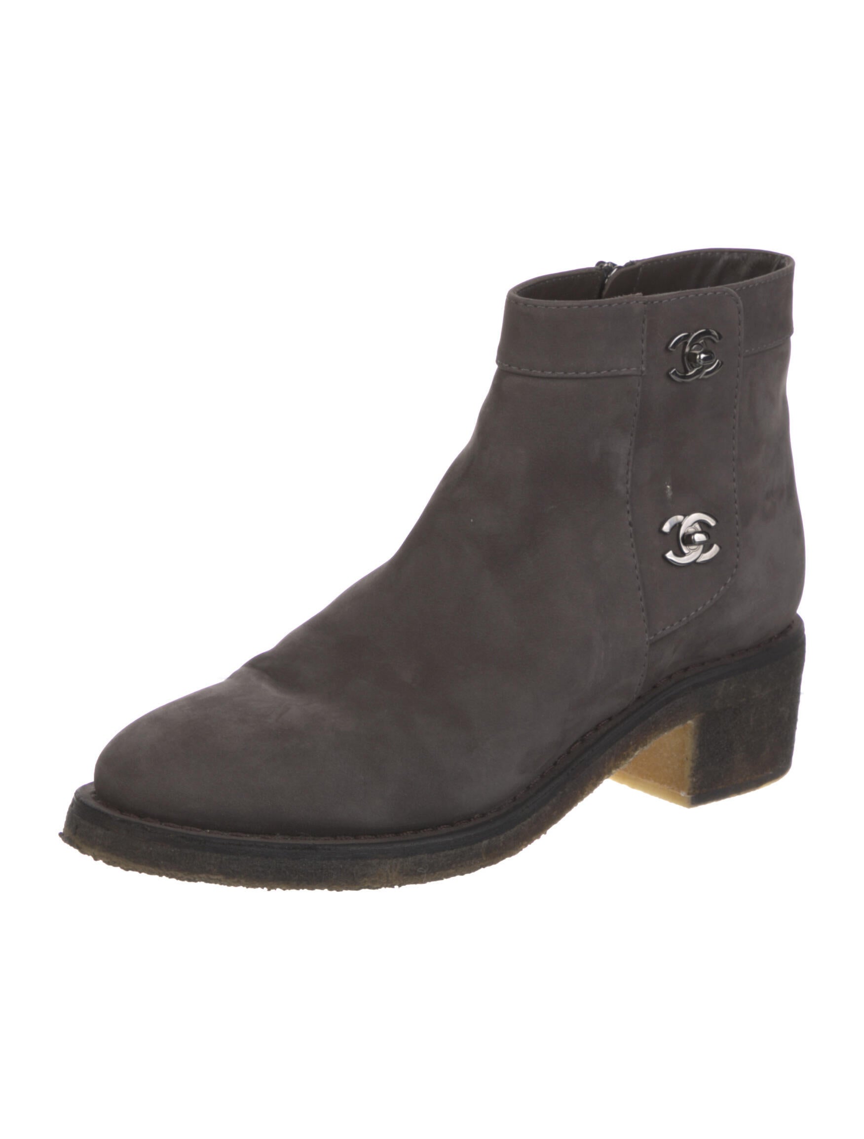 Chanel Interlocking CC Logo Suede Moto Boots - Grey Boots, Shoes ...