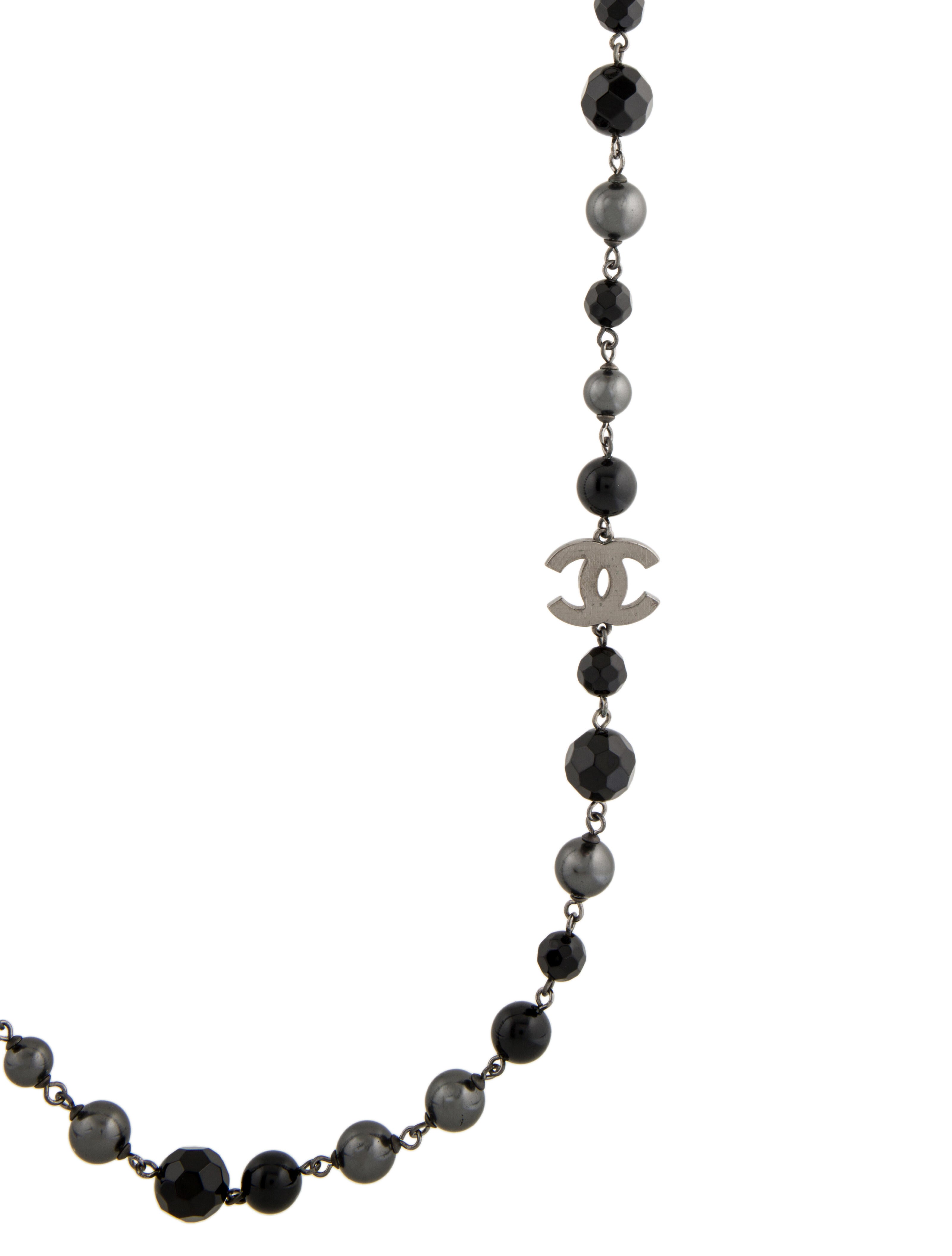 Chanel Faux Pearl & Resin Bead CC Station Necklace - Palladium-Plated ...