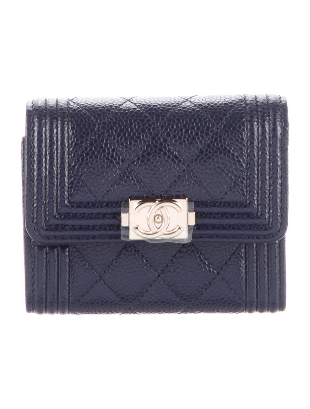 Chanel Tri-Fold Continental Interlocking CC Logo Trifold Wallet - Blue ...