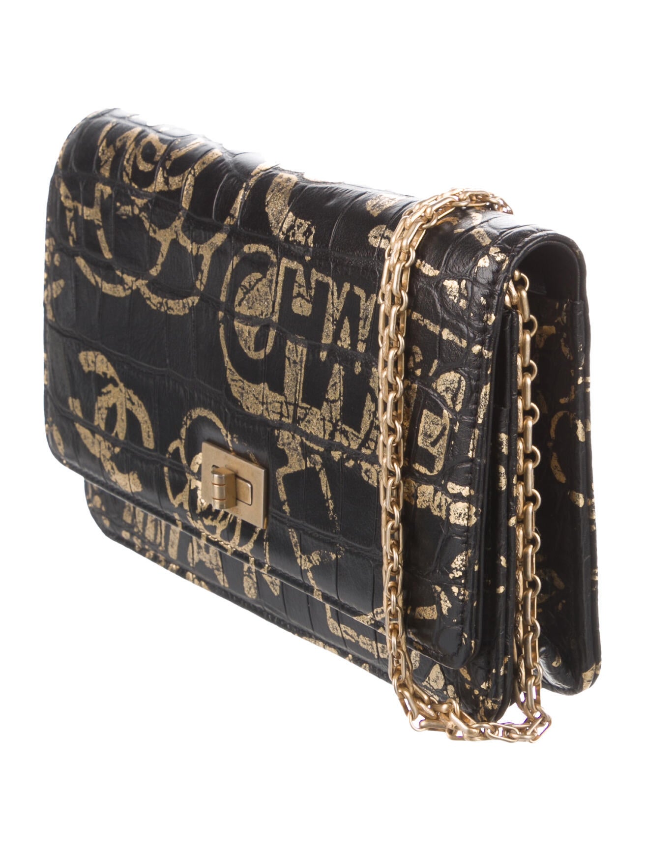 Chanel 2019 Graffiti Embossed Reissue Wallet On Chain - Black Crossbody ...