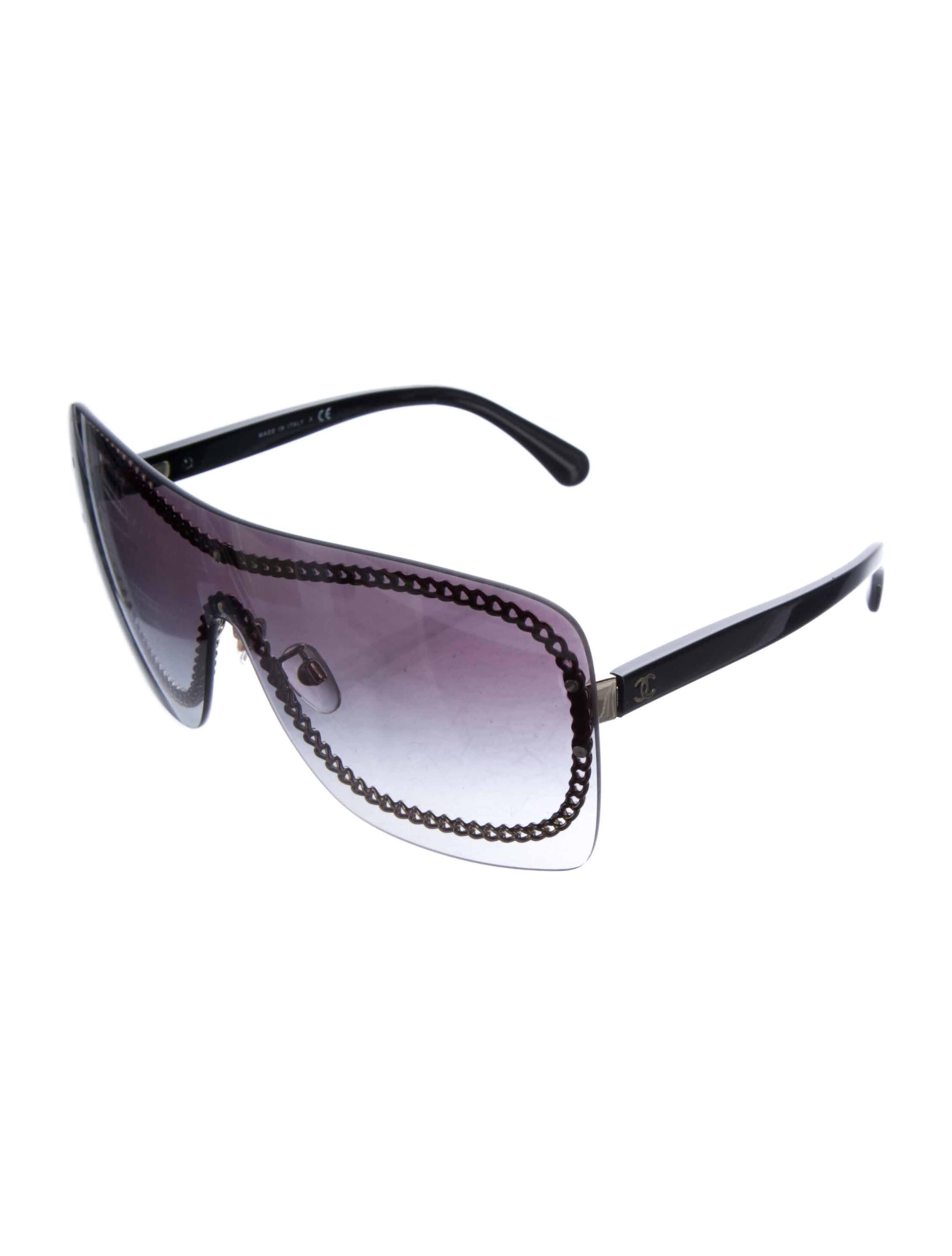 Chanel Interlocking CC Logo Shield Sunglasses - Black Sunglasses ...