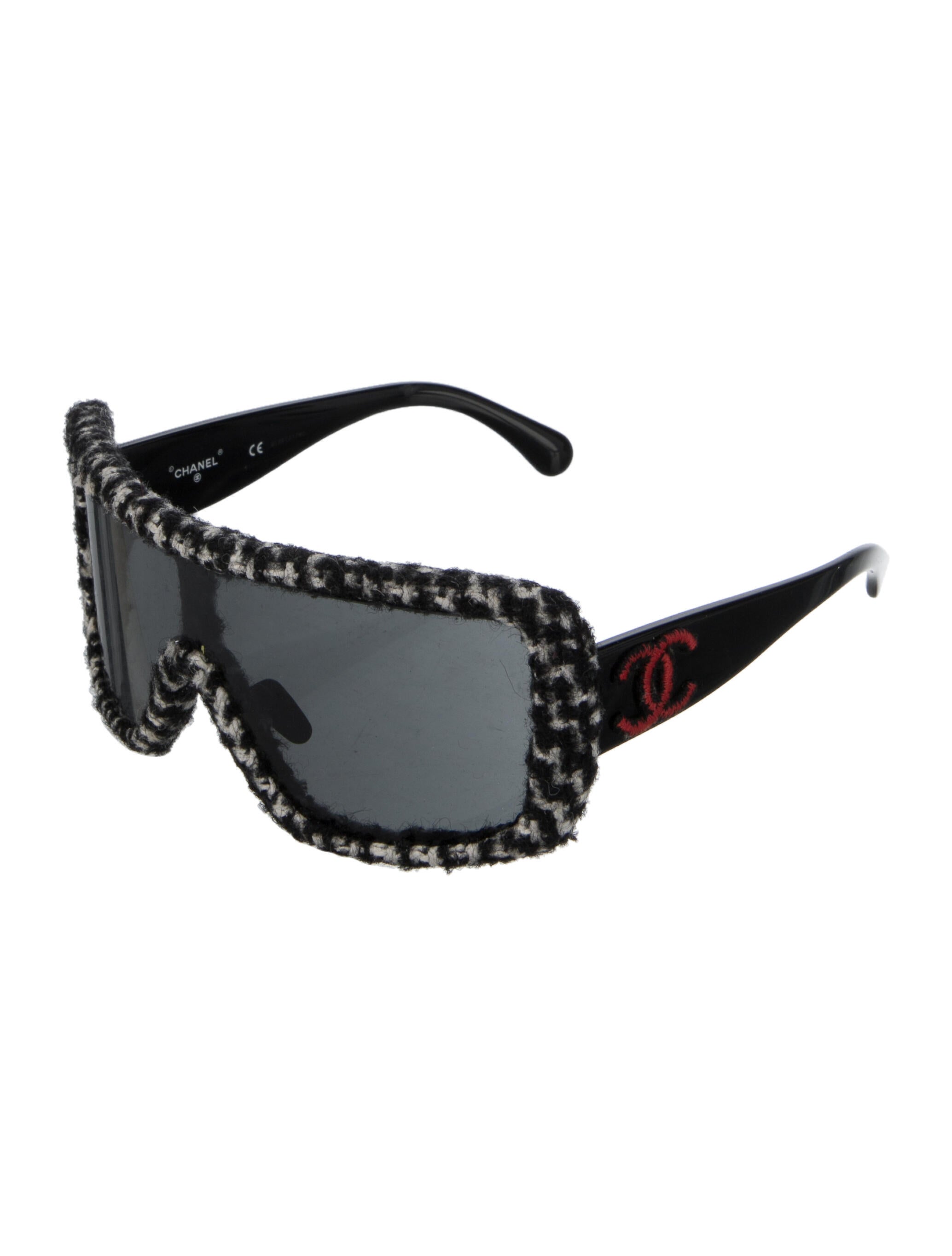 Chanel Interlocking CC Logo Shield Sunglasses - Black Sunglasses ...