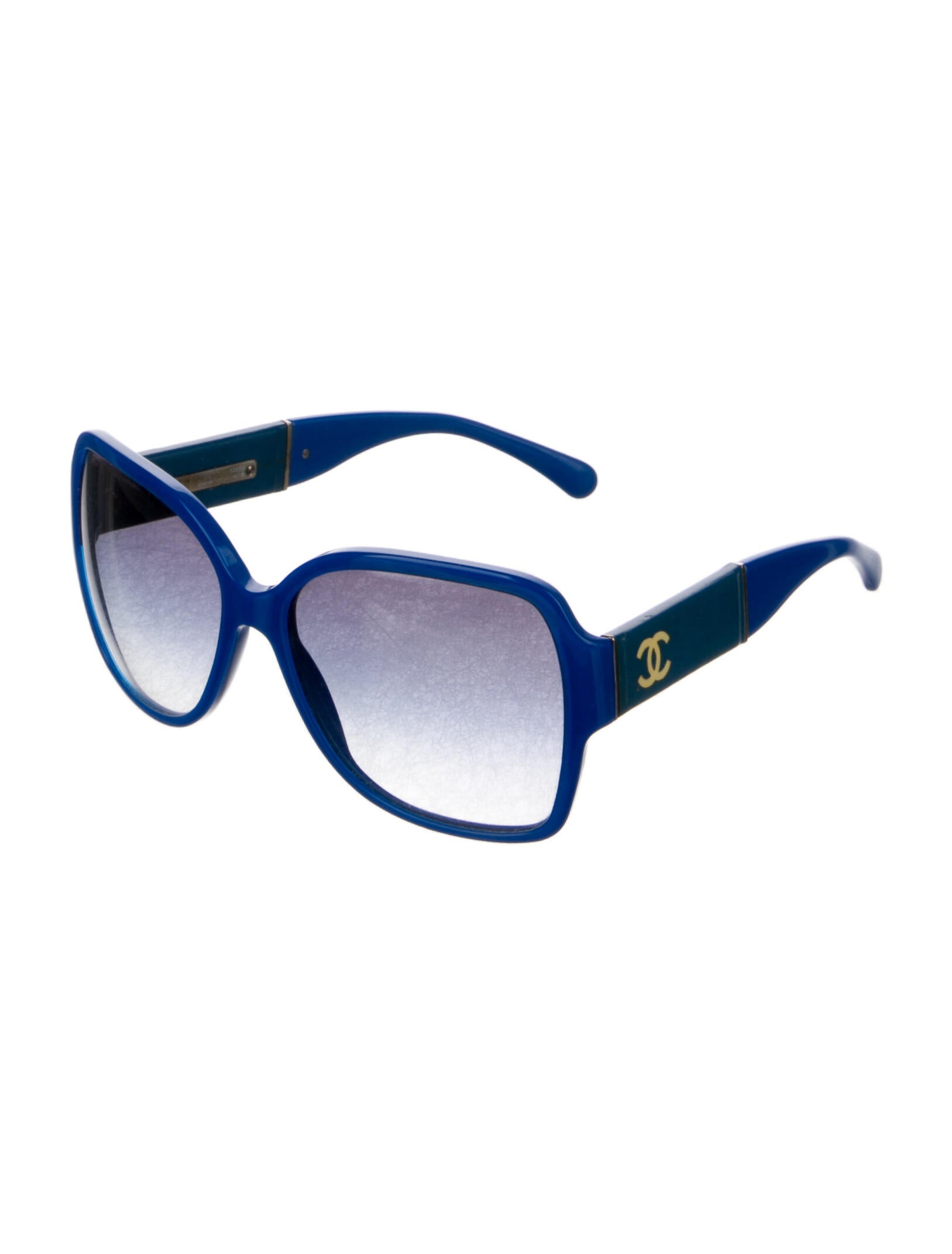 Chanel Interlocking CC Logo Oversize Sunglasses - Blue Sunglasses ...