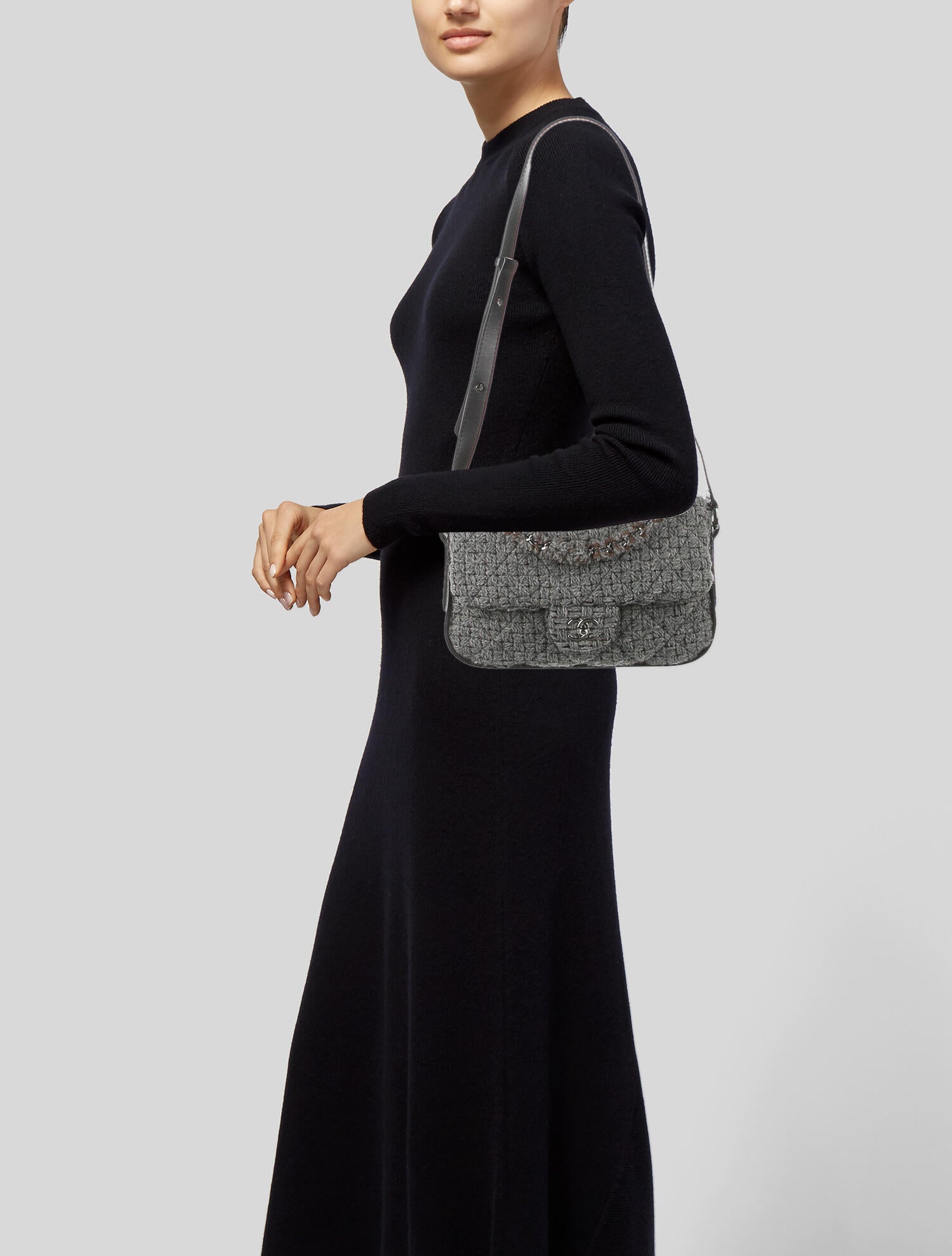 Chanel Wool Tweed Flap Bag - Grey Crossbody Bags, Handbags - CHA806601 ...