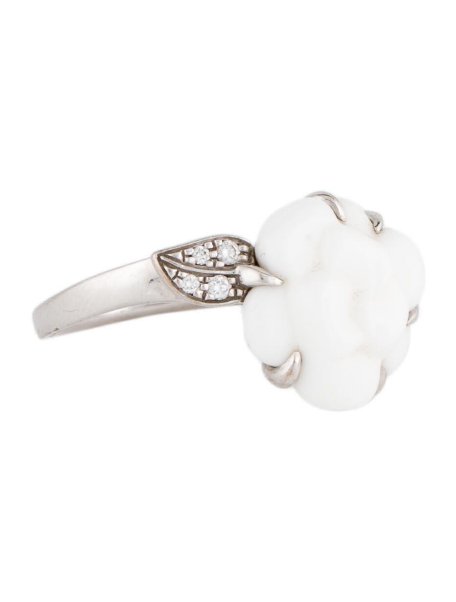 Chanel 18K Agate & Diamond Mini Camélia Ring - Rhodium-Plated 18K White ...