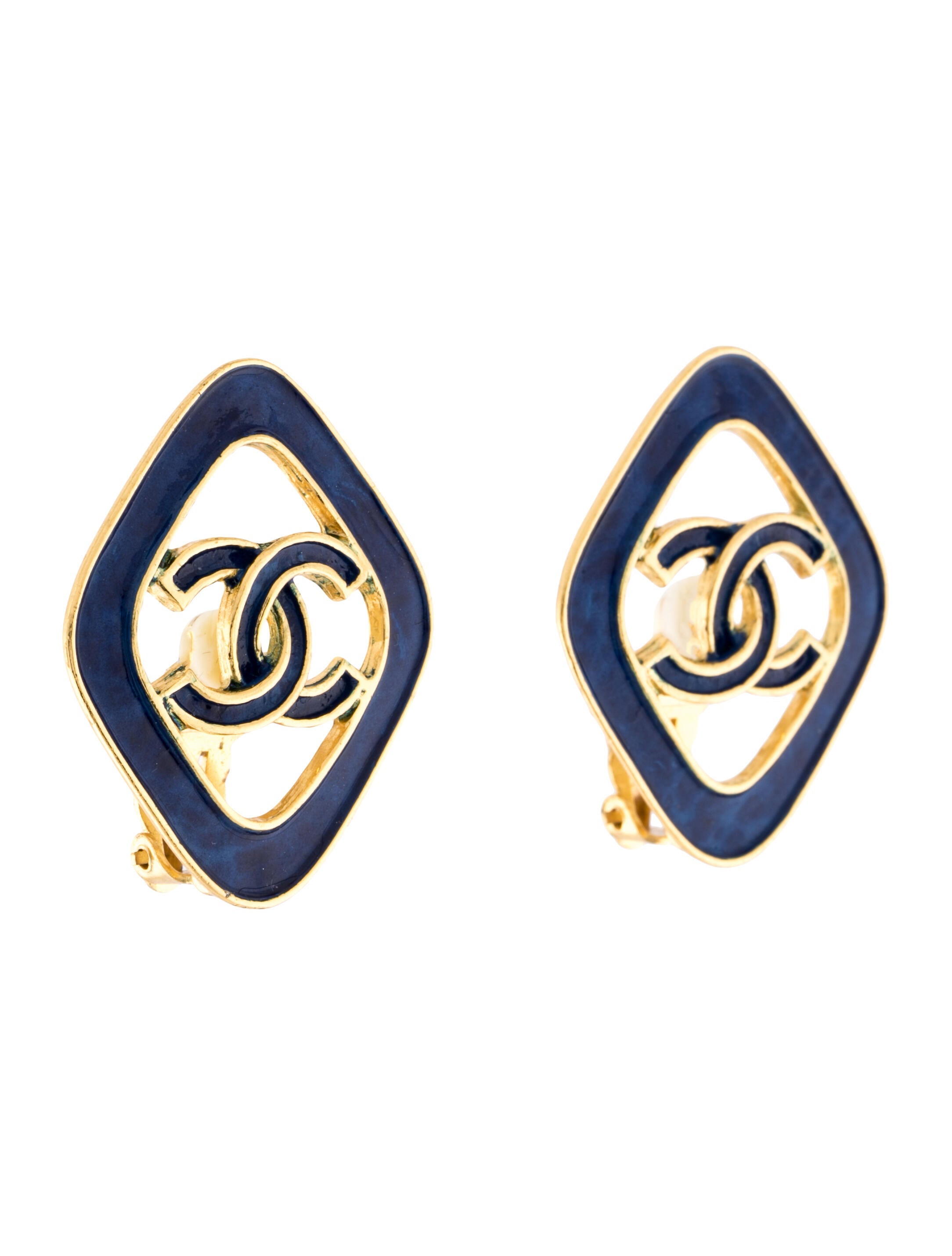 Chanel Vintage Enamel CC Clip-On Earrings - Gold-Plated Clip-On ...