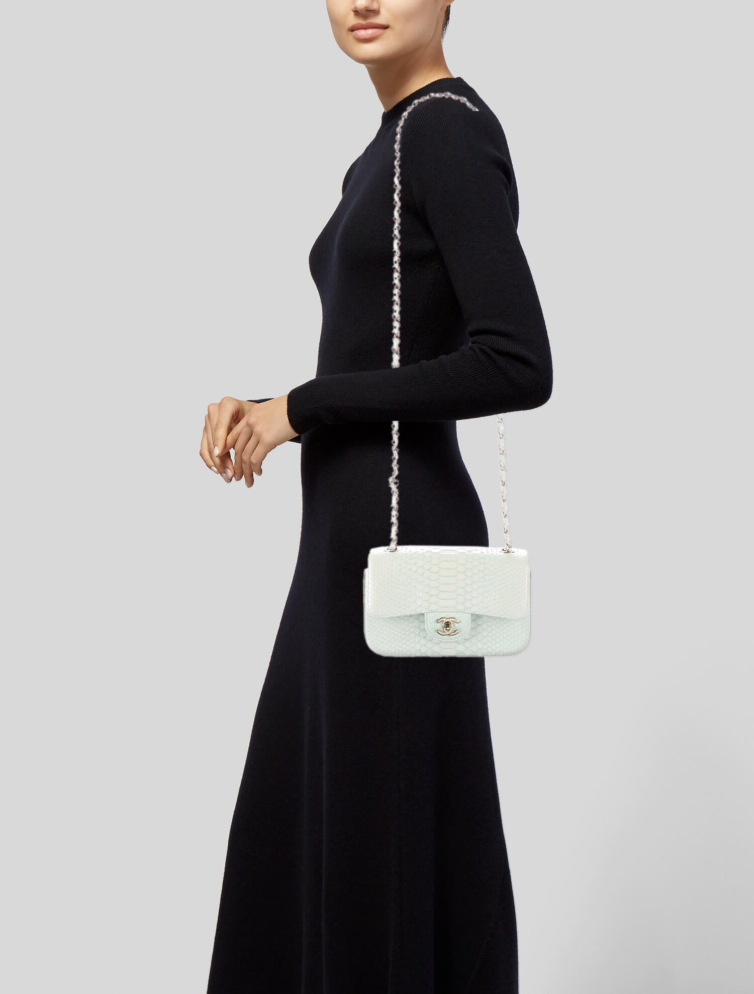 Chanel Classic Iridescent Python Rectangular Mini Flap Bag - White ...