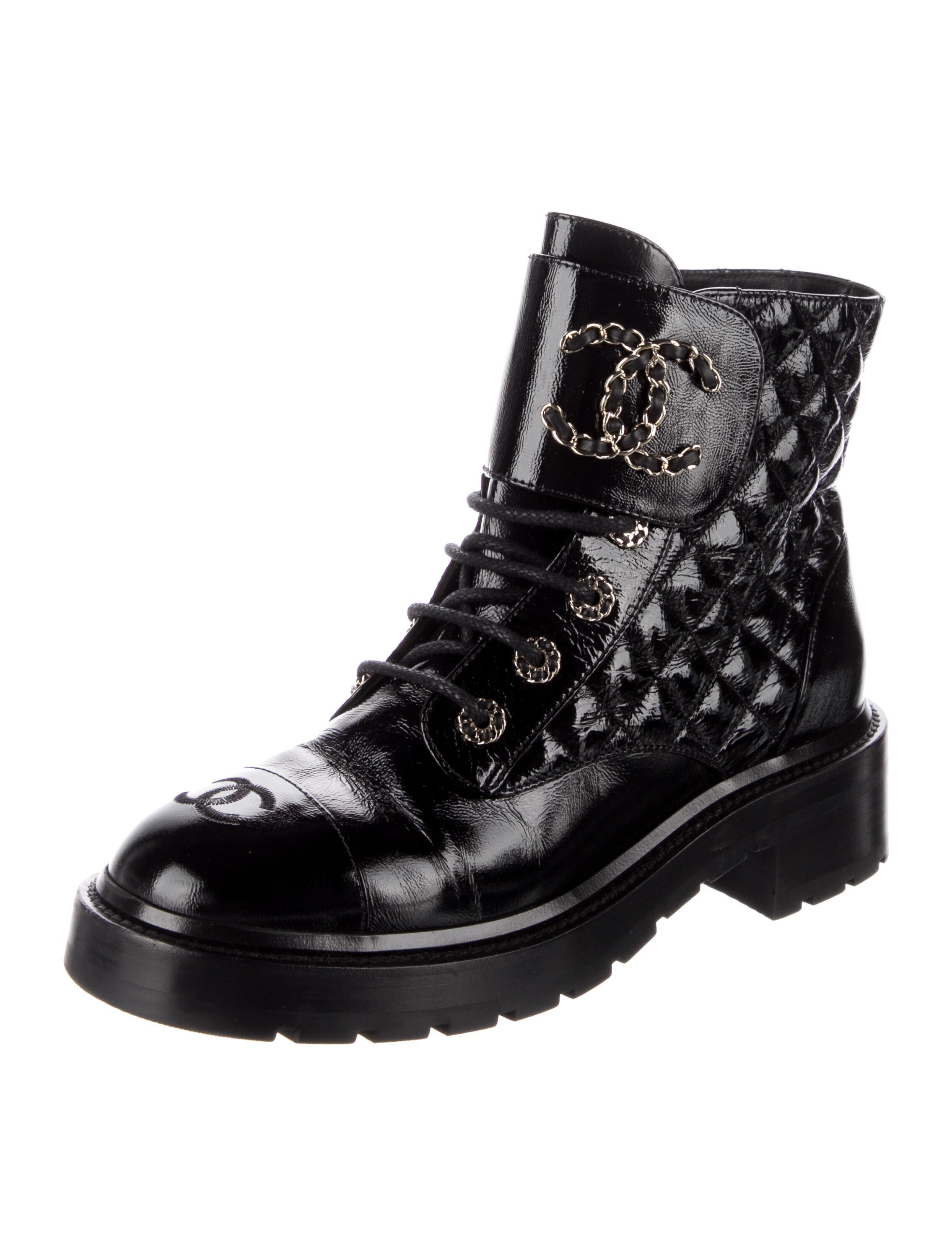 Chanel 2021 Interlocking CC Logo Combat Boots - Black Boots, Shoes ...