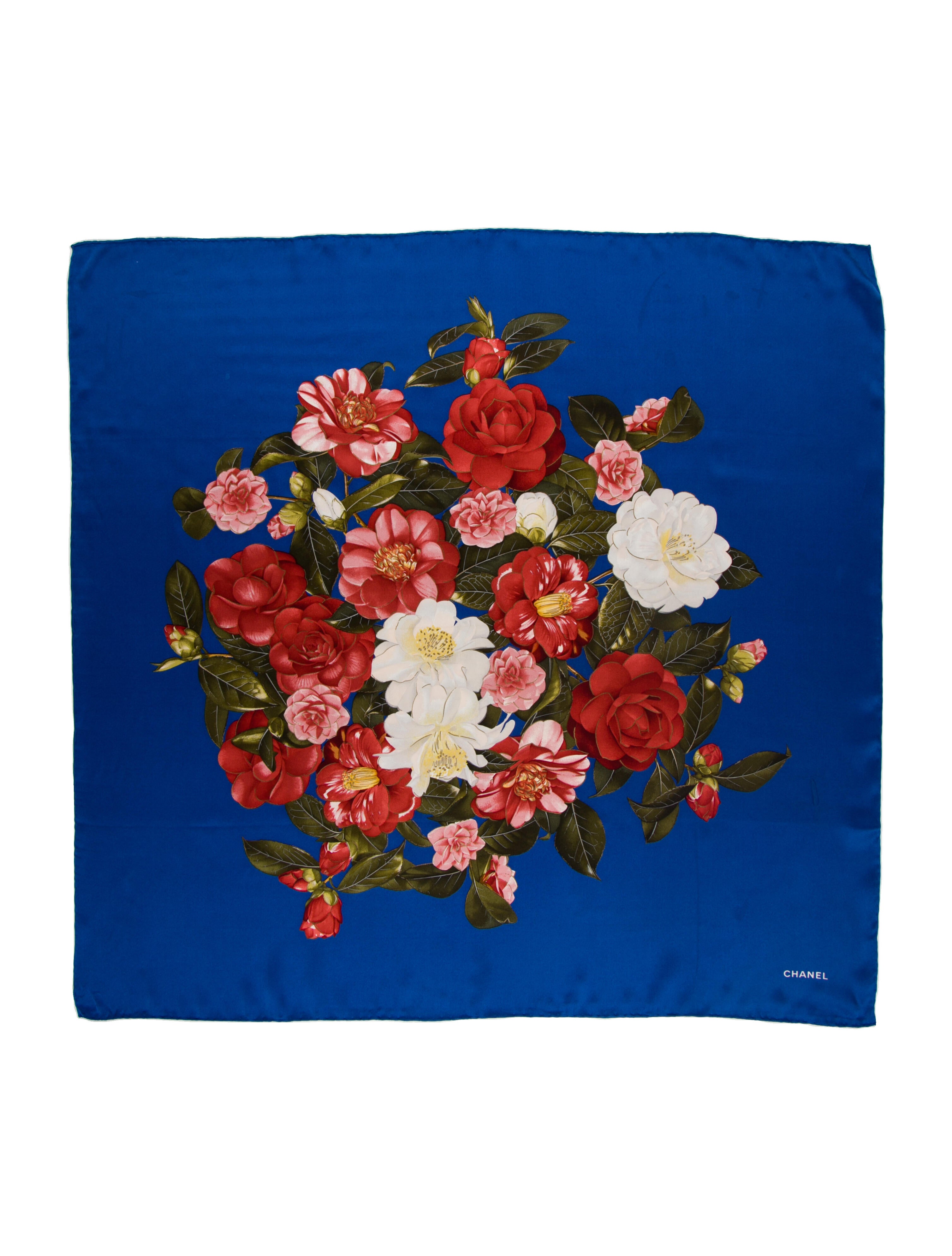 Chanel Camellia Velvet Scarf - Blue Scarves and Shawls, Accessories ...