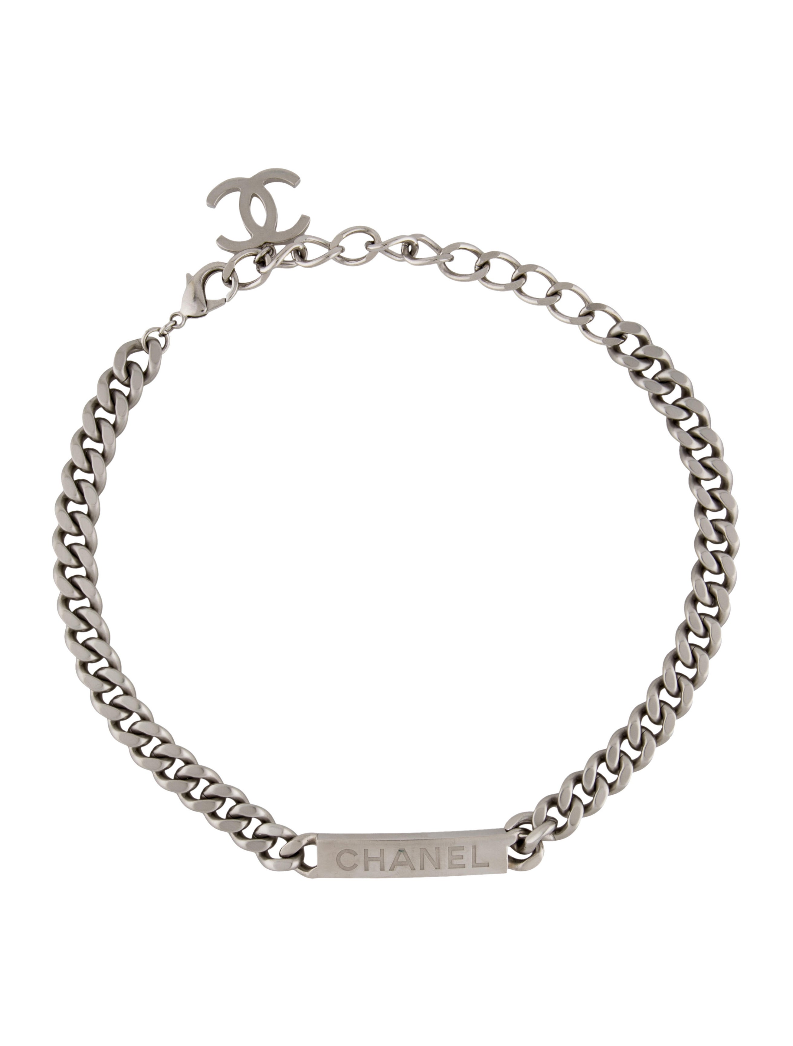 Chanel Logo Curb Link Chain Necklace - Palladium-Plated Chain ...