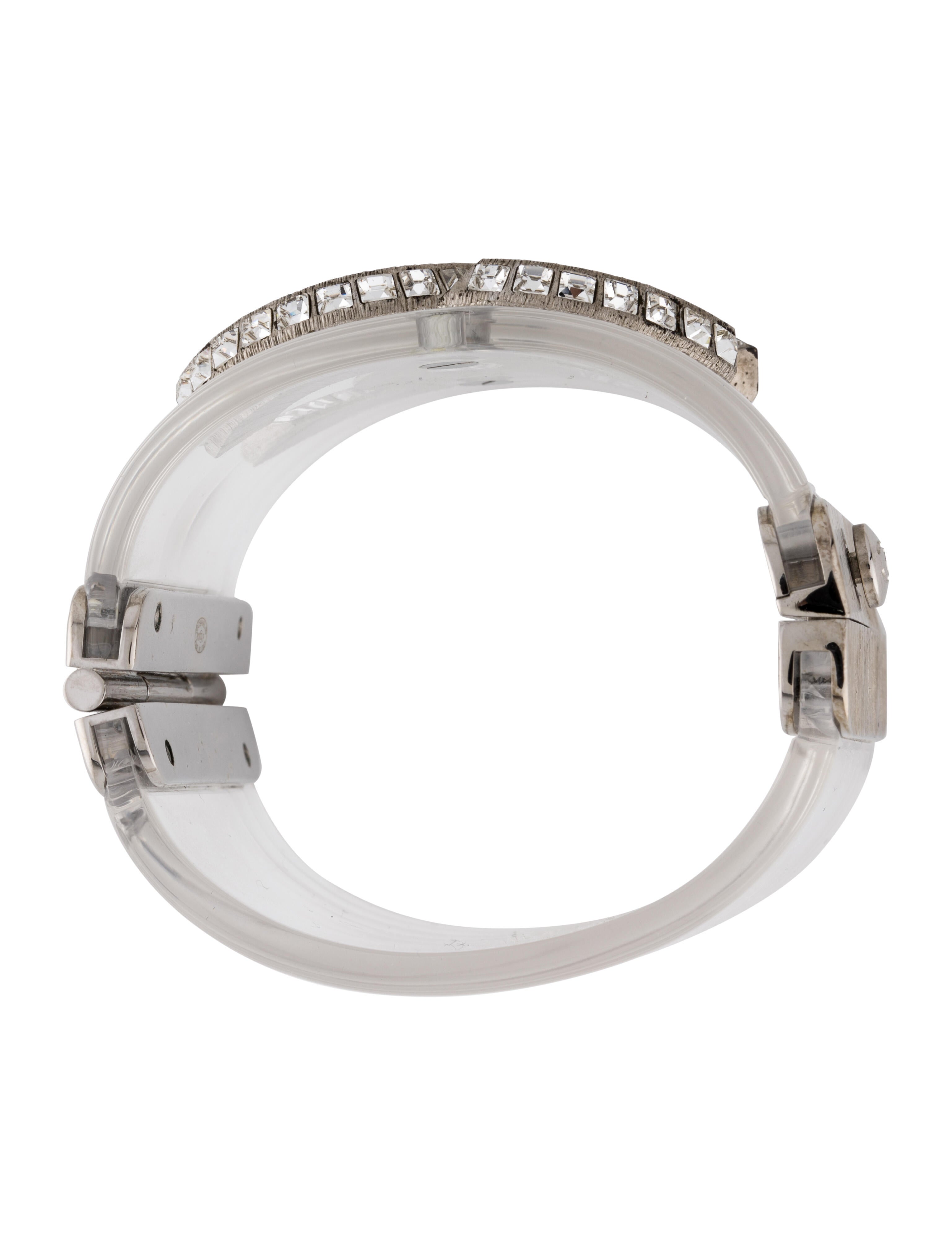 Chanel CC Resin & Lace Floral Hinged Bangle - Gold-Tone Metal Bangle ...