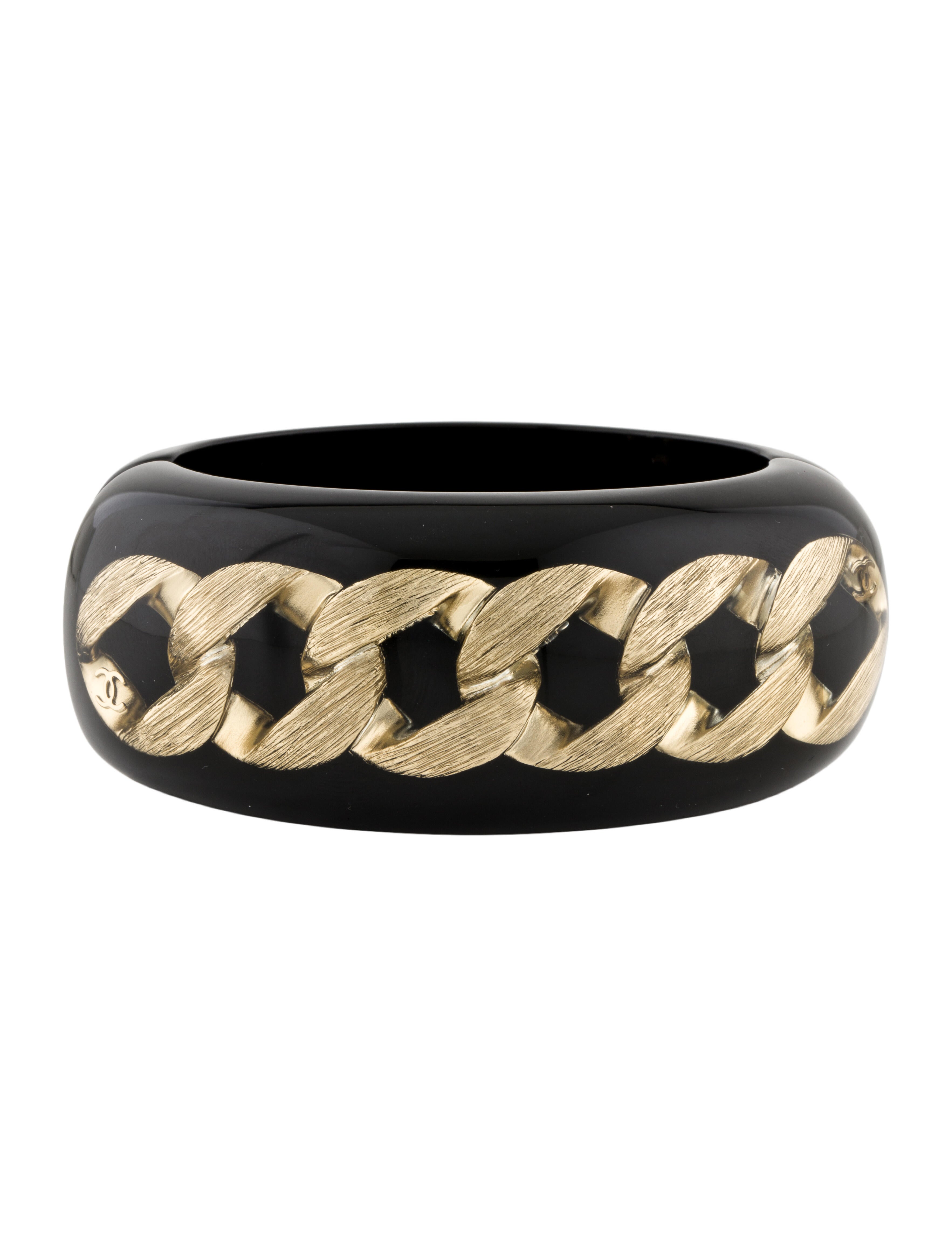 Chanel CC Resin & Lace Floral Hinged Bangle - Gold-Tone Metal Bangle ...