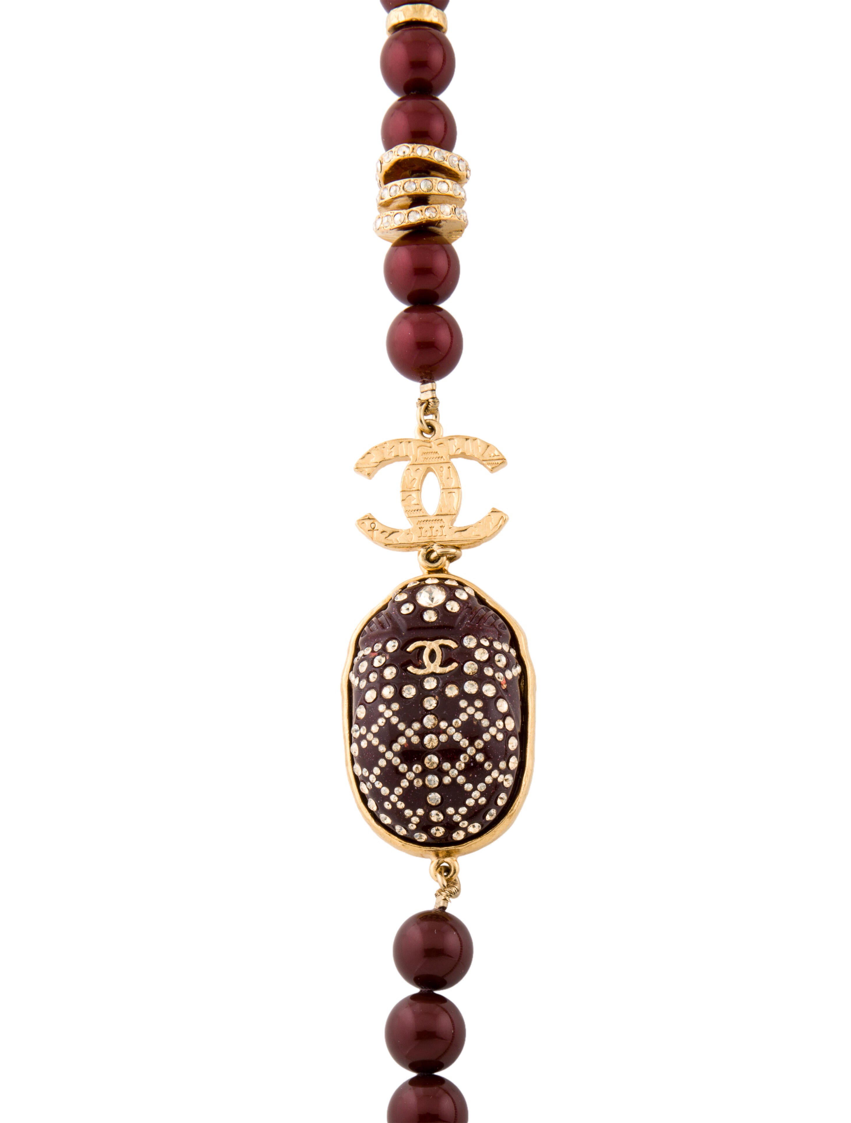 Chanel Strass & Bead Scarab Long Necklace - Gold-Plated Bead Strand ...