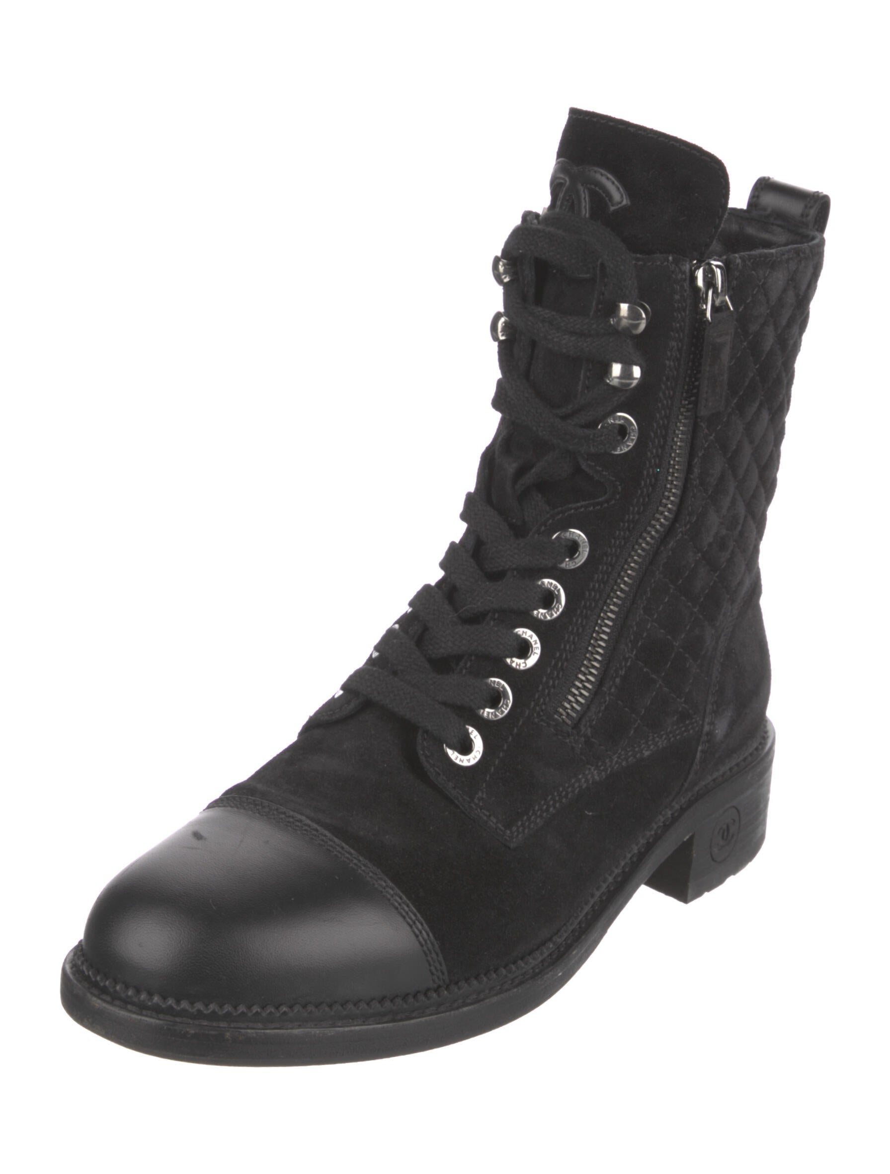 Chanel 2018 Interlocking CC Logo Combat Boots - Blue Boots, Shoes ...