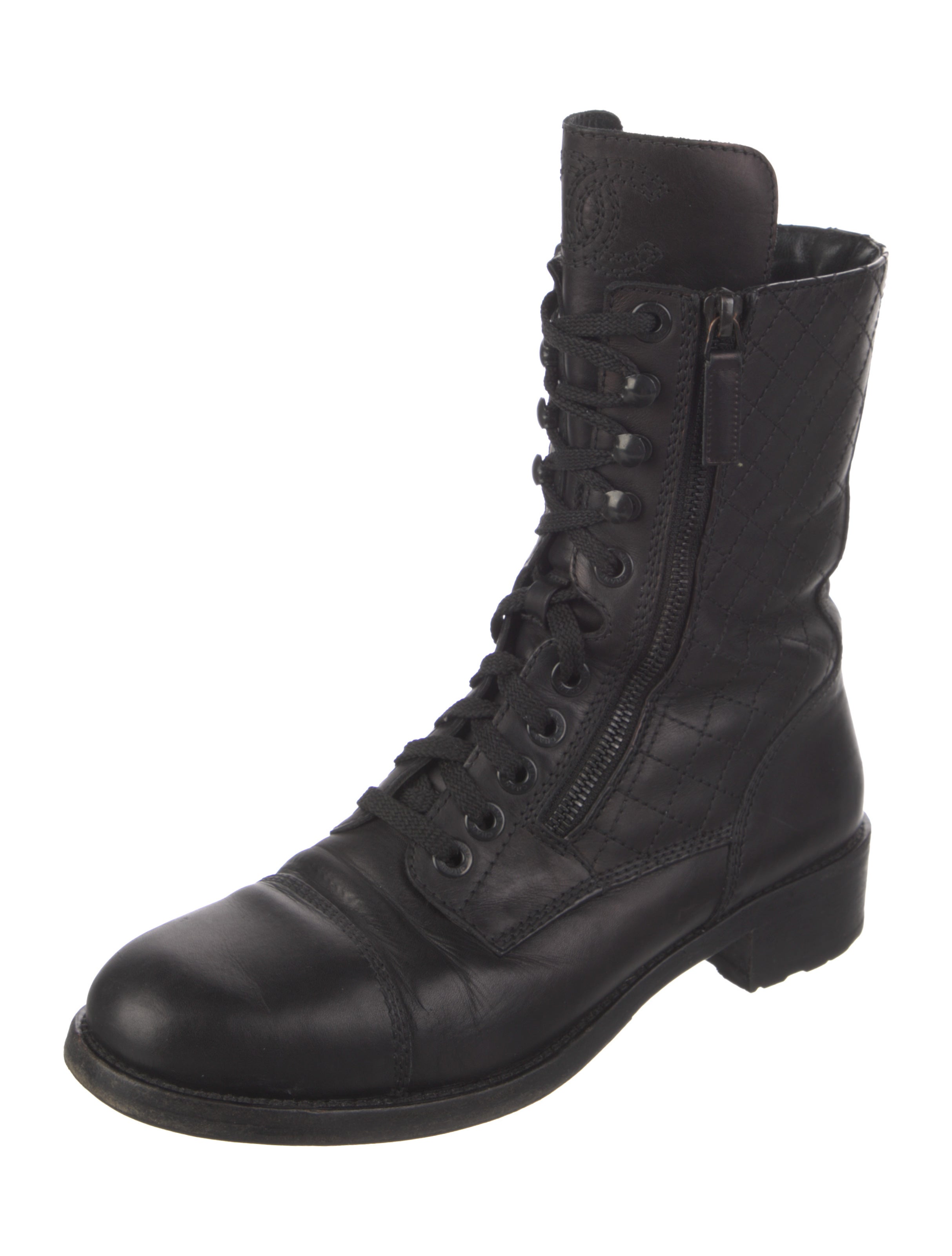 Chanel Interlocking CC Logo Leather Combat Boots - Black Boots, Shoes ...