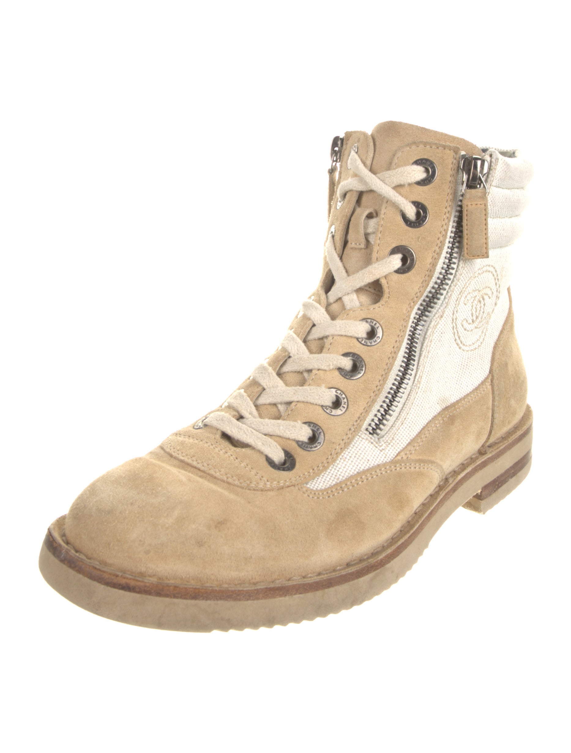 Chanel 2015 Interlocking CC Logo Combat Boots - Neutrals Boots, Shoes ...