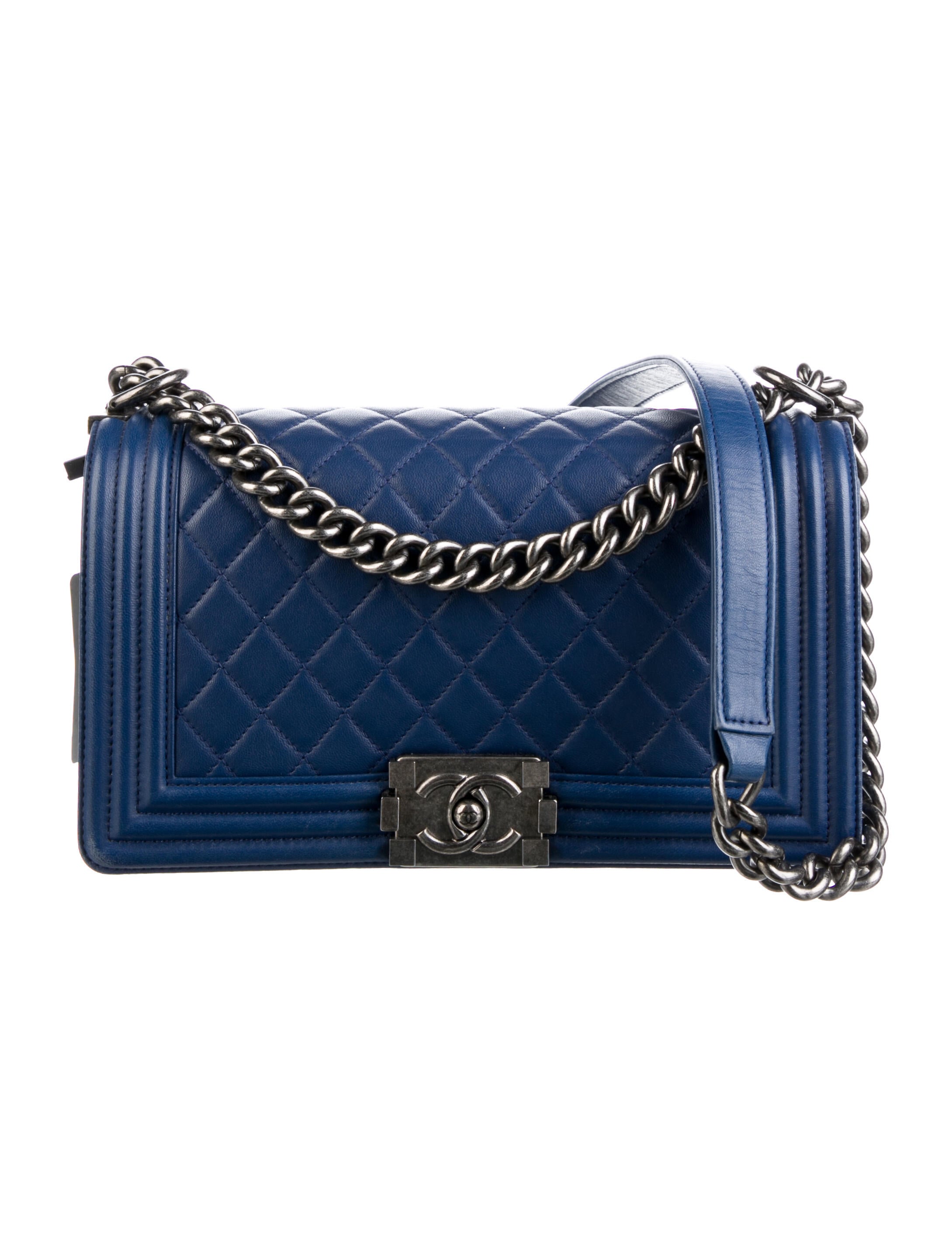 Chanel 2016 Medium Plus Chevron Quilted Boy Bag - Blue Shoulder Bags ...