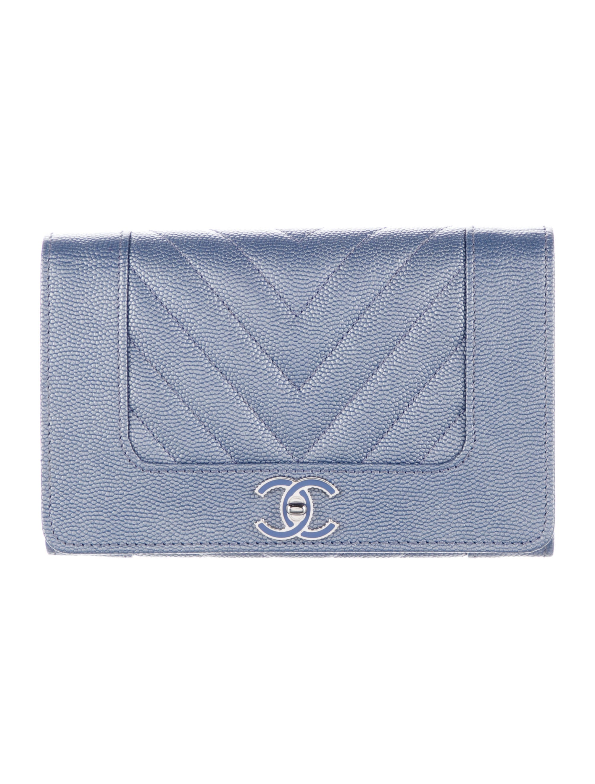 Chanel Tri-Fold Continental Interlocking CC Logo Trifold Wallet - Blue ...