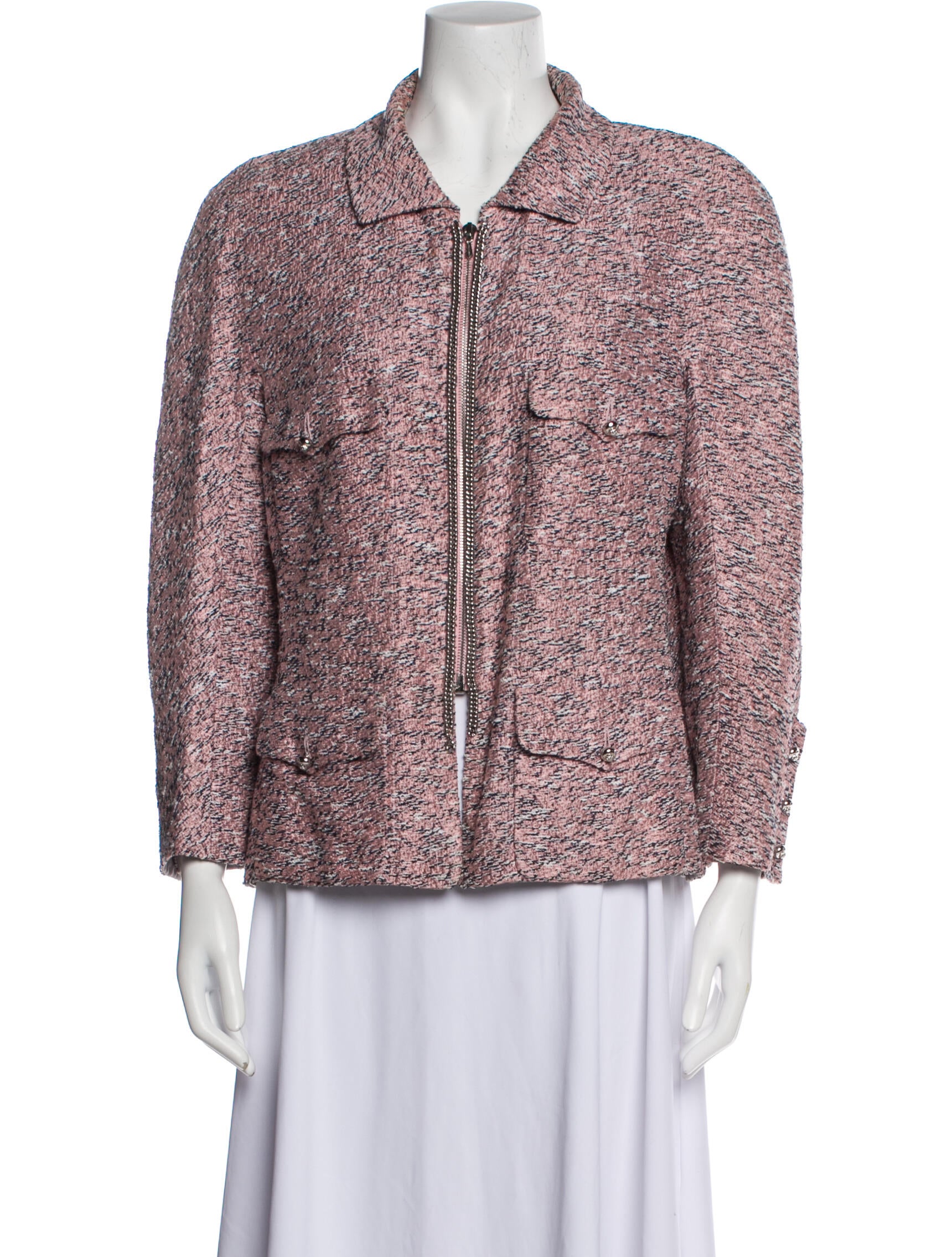Chanel Collarless Tweed Jacket - Pink Jackets, Clothing - CHA118438 ...