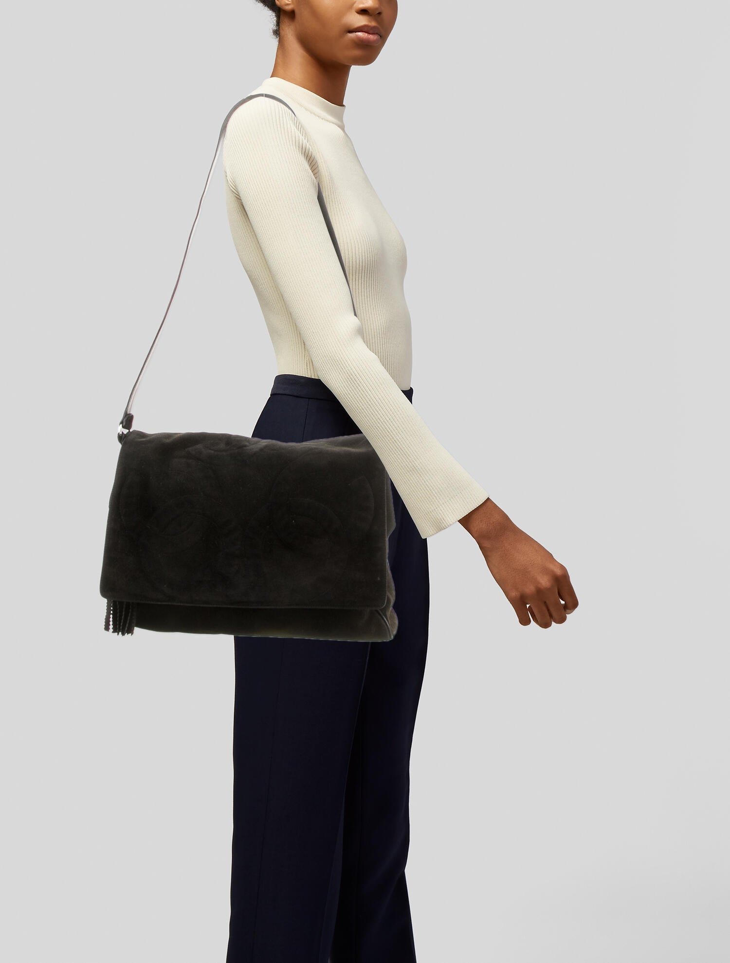 Chanel Suede CC Messenger Bag - Black Crossbody Bags, Handbags ...