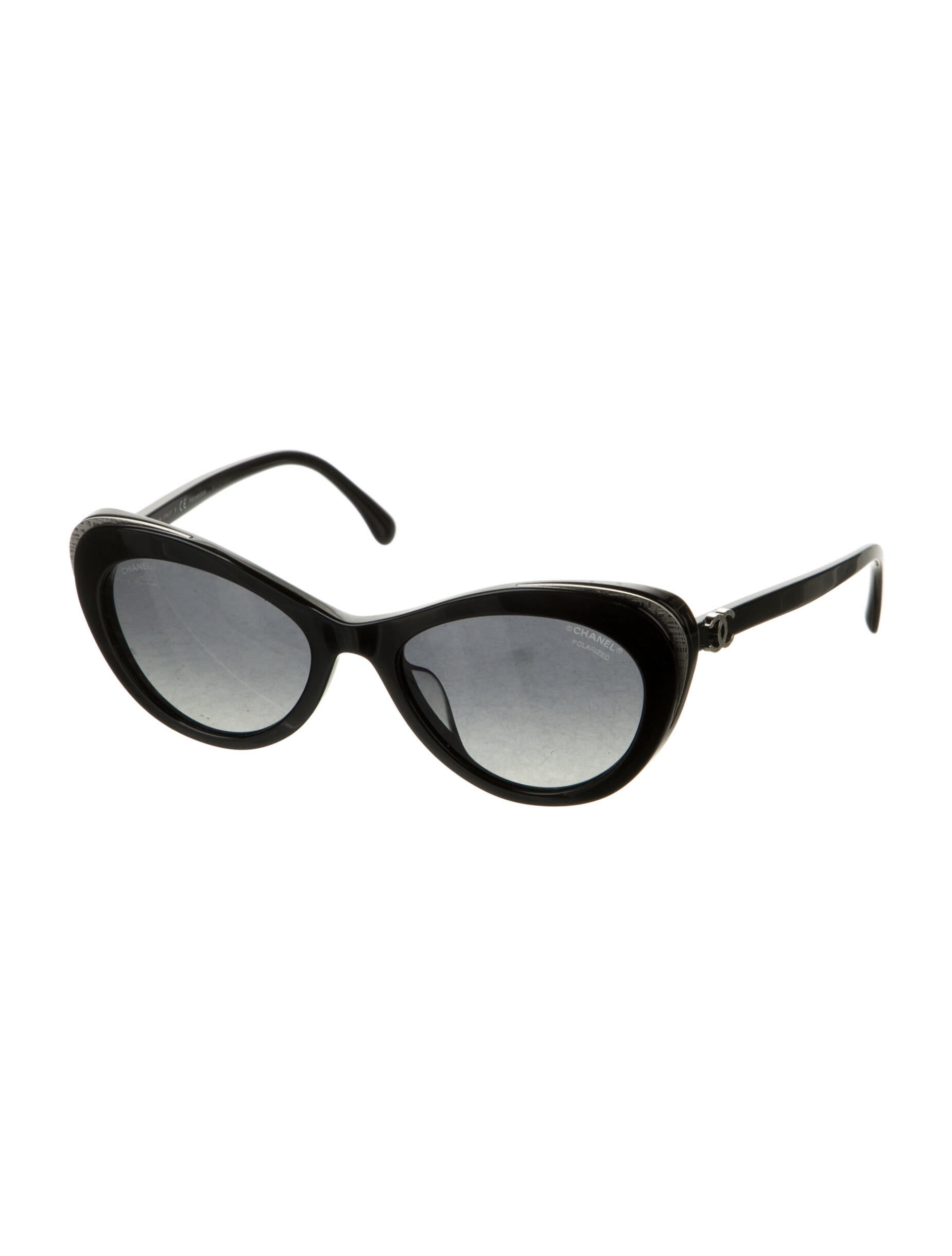 Chanel Interlocking CC Logo Cat-Eye Sunglasses - Black Sunglasses ...