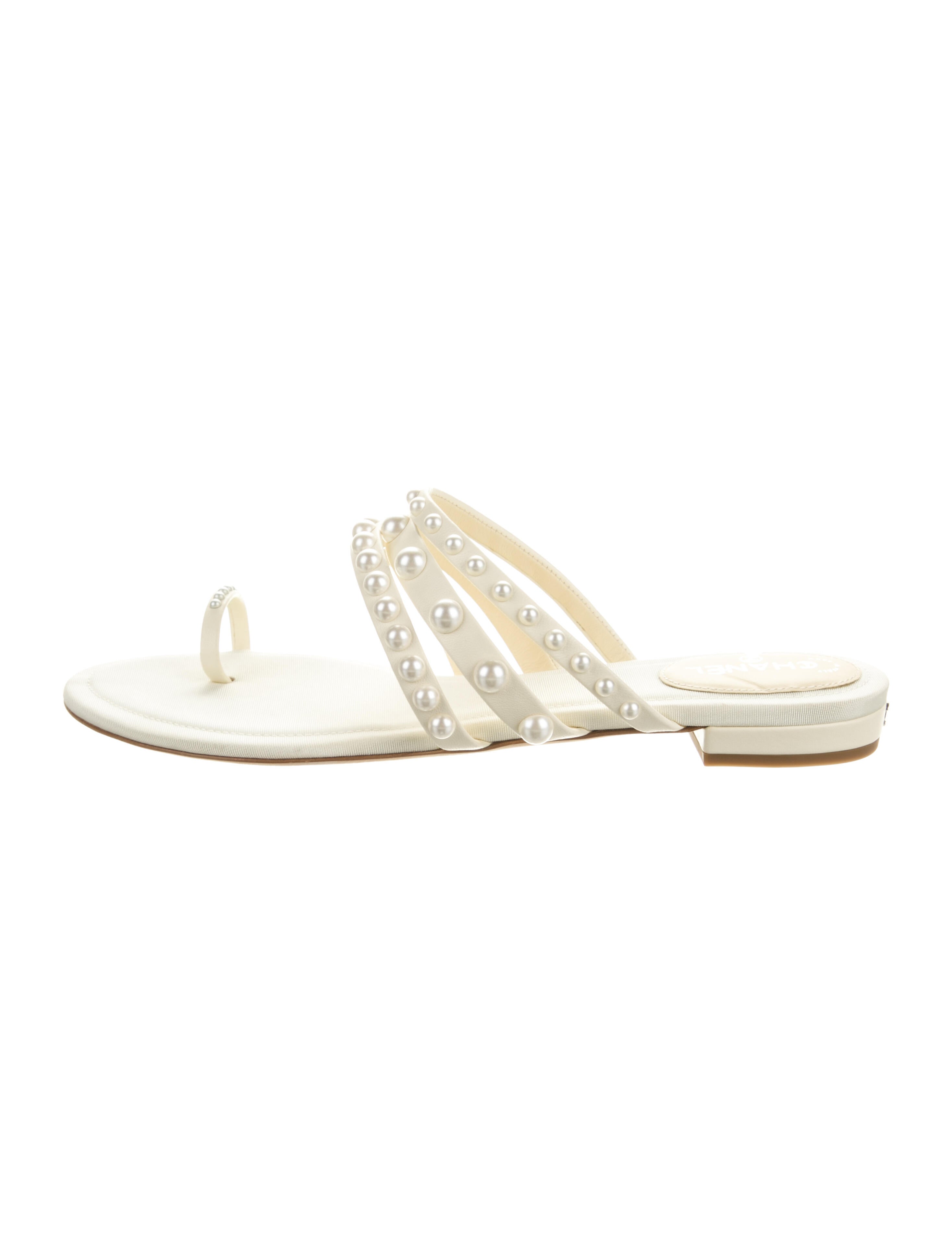 Chanel Bow-Accented Pearl-Trimmed Sandals - Neutrals Sandals, Shoes ...