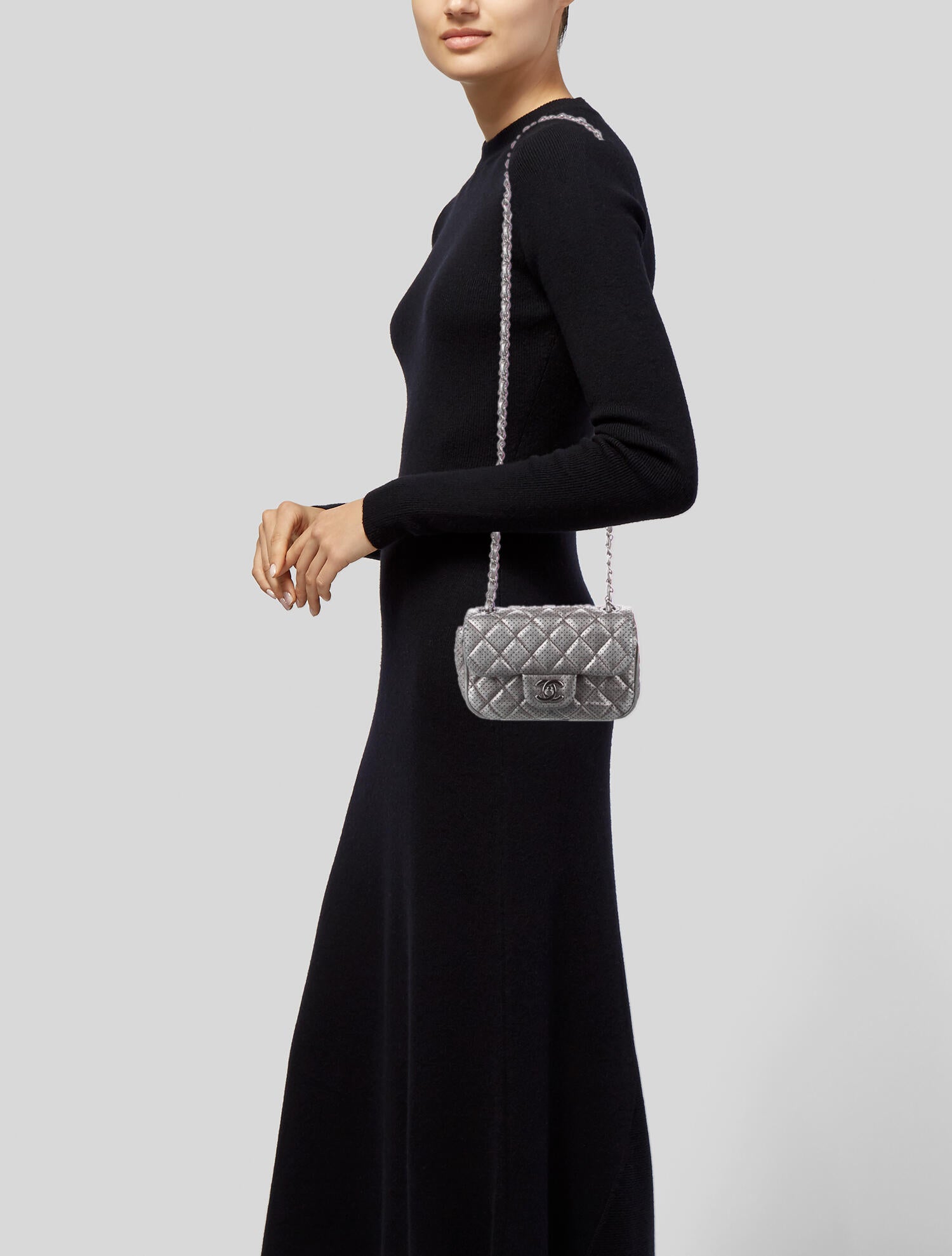 Chanel Perforated Rectangular Mini Single Flap Bag - Metallic Crossbody ...