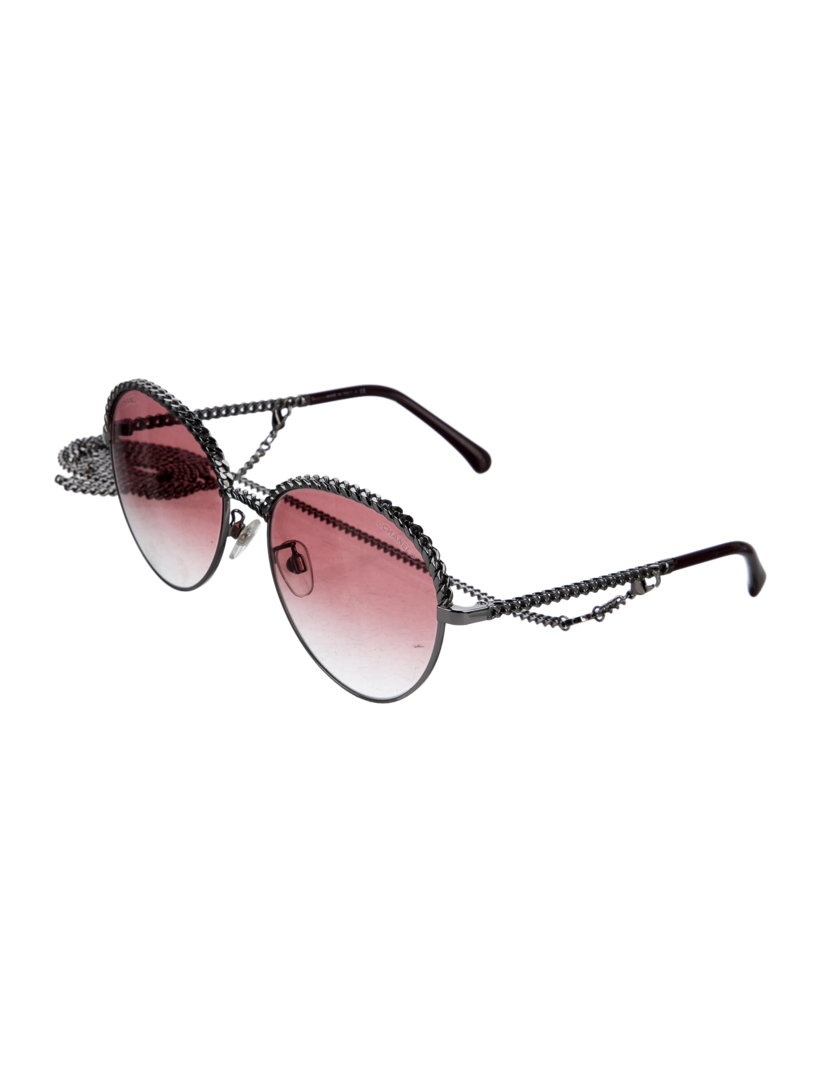 Chanel Interlocking CC Logo Round Sunglasses - Silver Sunglasses ...