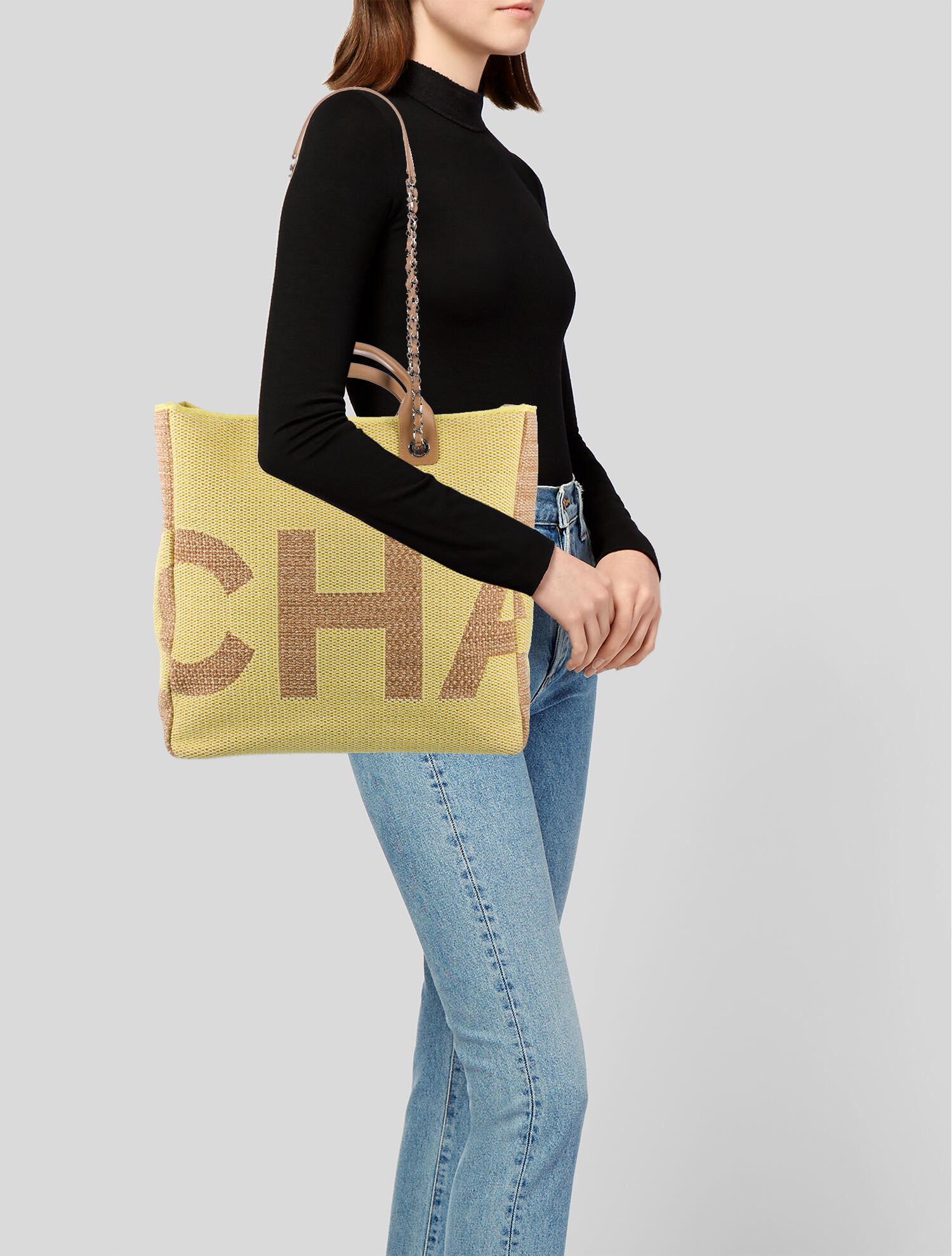 Chanel Large Raffia Logo Tote - Yellow Totes, Handbags - CHA875260 ...